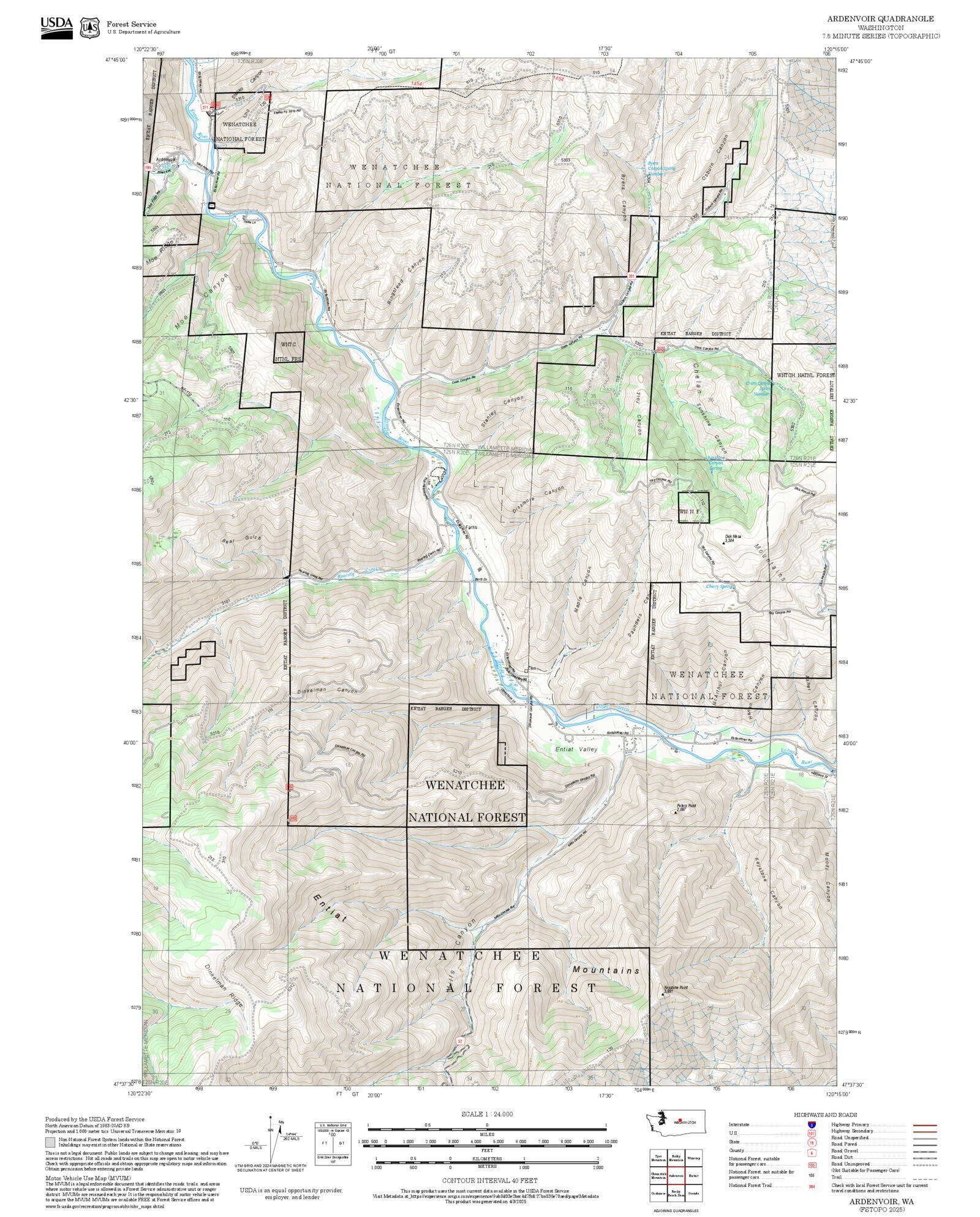 2025 Forest Service Topo Map of Ardenvoir Washington – MyTopo Map Store