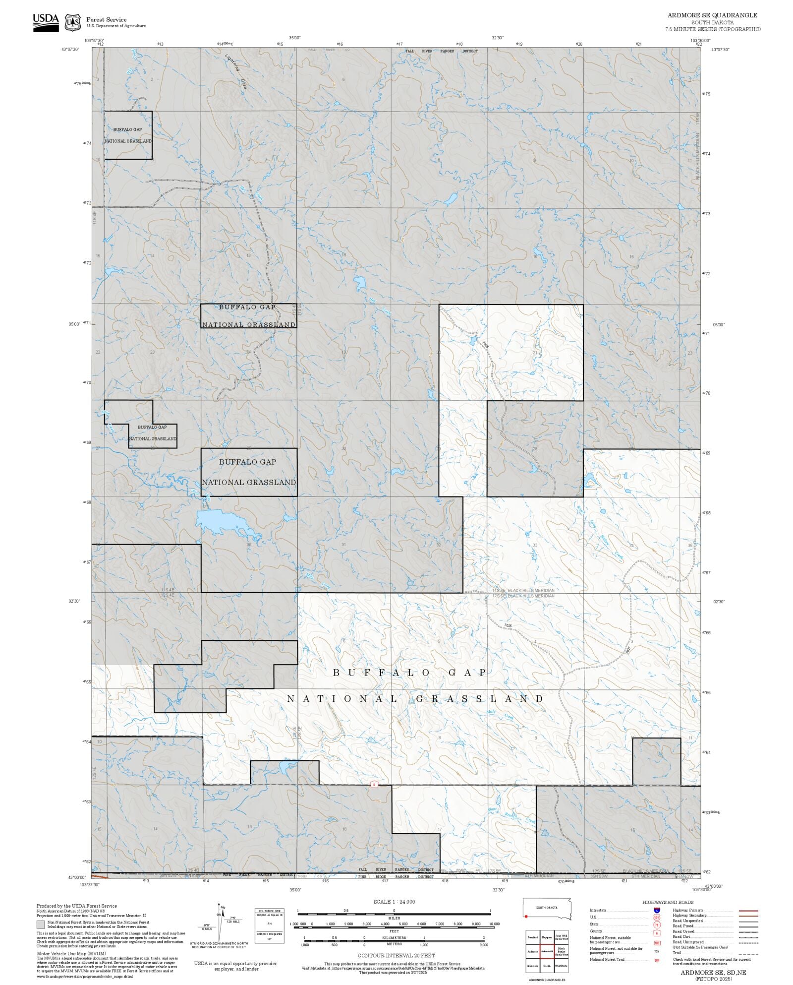2025 Forest Service Topo Map of Ardmore SE South Dakota – MyTopo Map Store