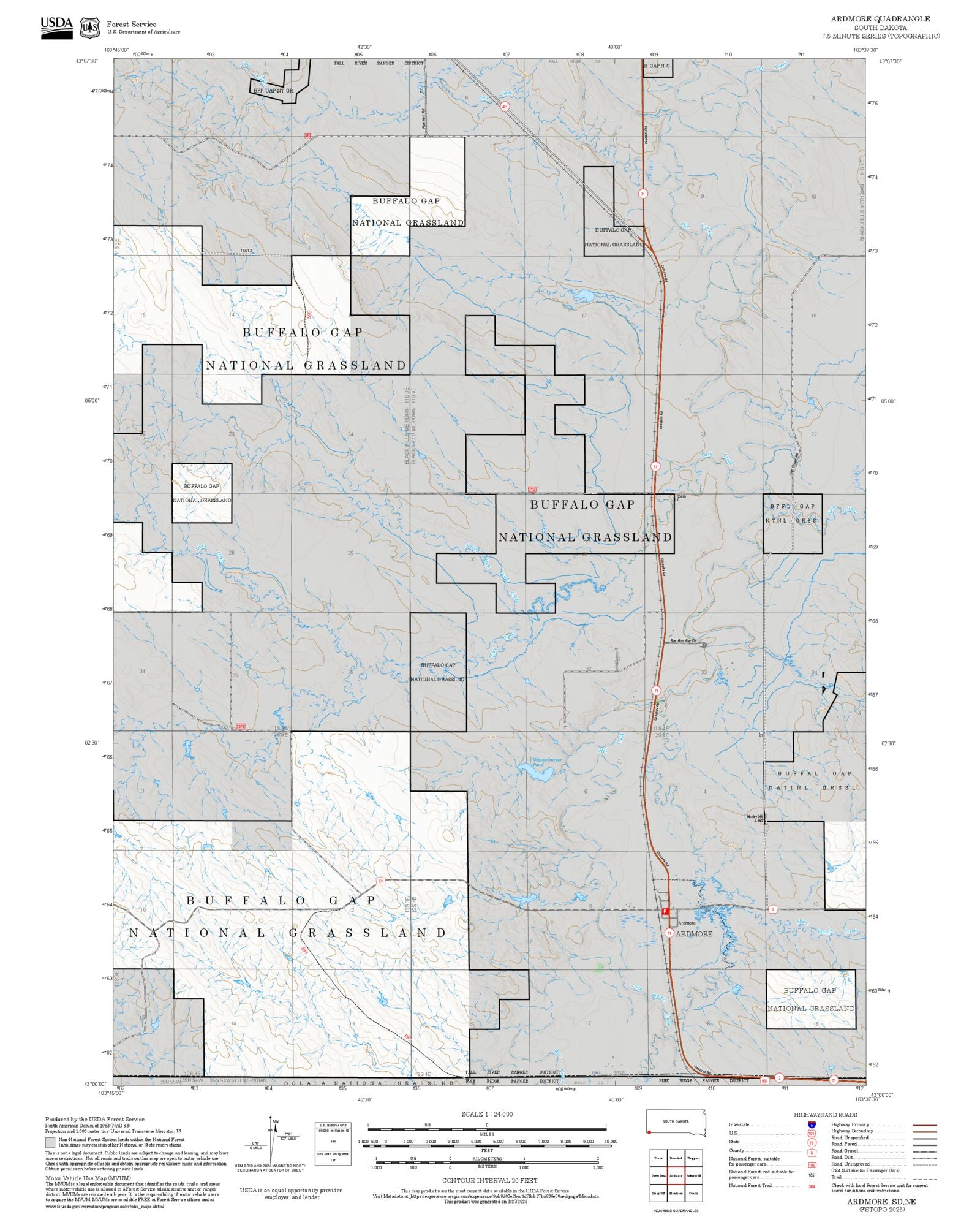2025 Forest Service Topo Map of Ardmore South Dakota – MyTopo Map Store