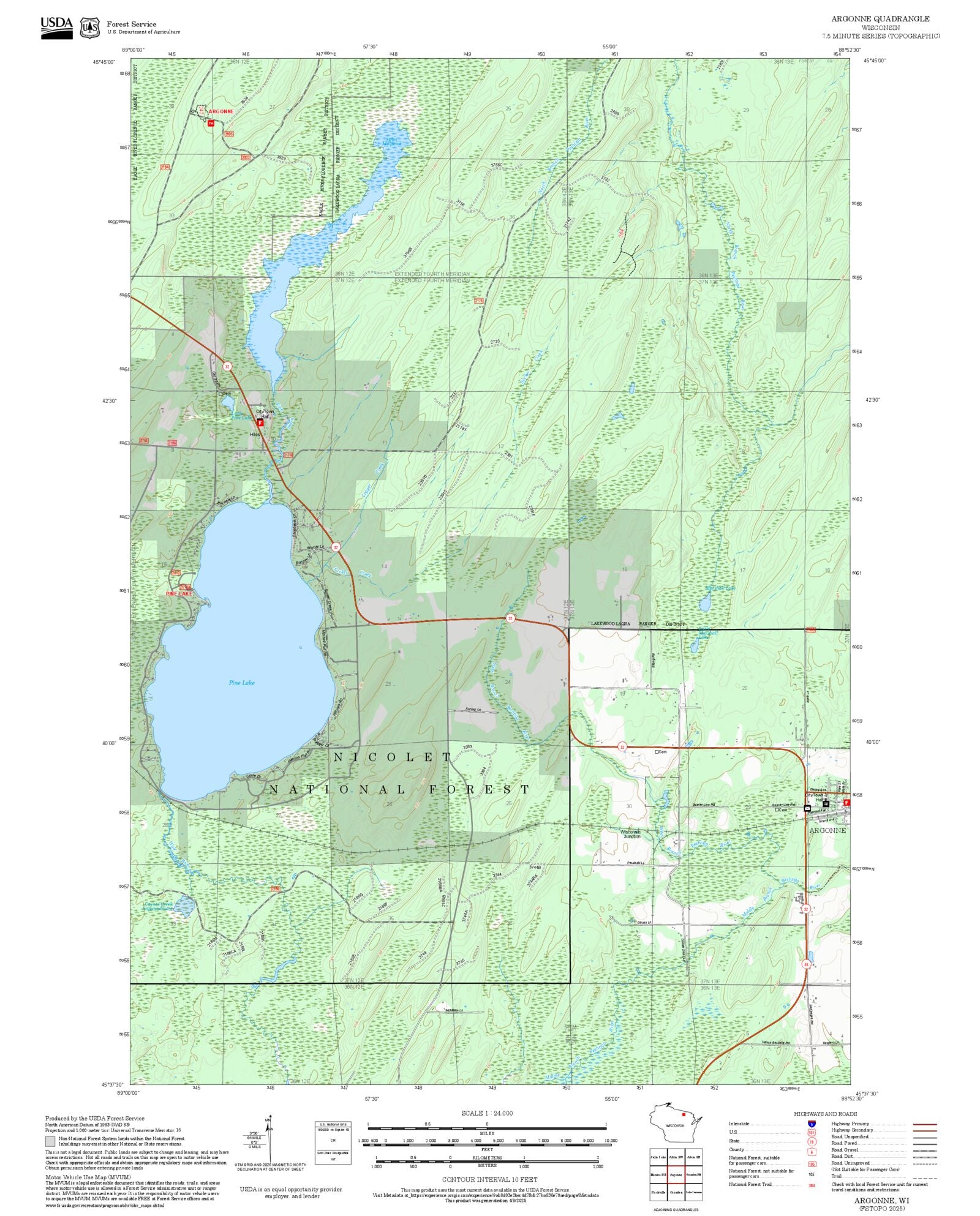 2025 Forest Service Topo Map of Argonne Wisconsin – MyTopo Map Store
