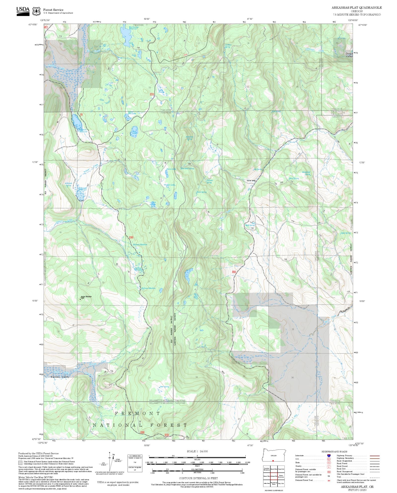 2025 Forest Service Topo Map of Arkansas Flat Oregon – MyTopo Map Store