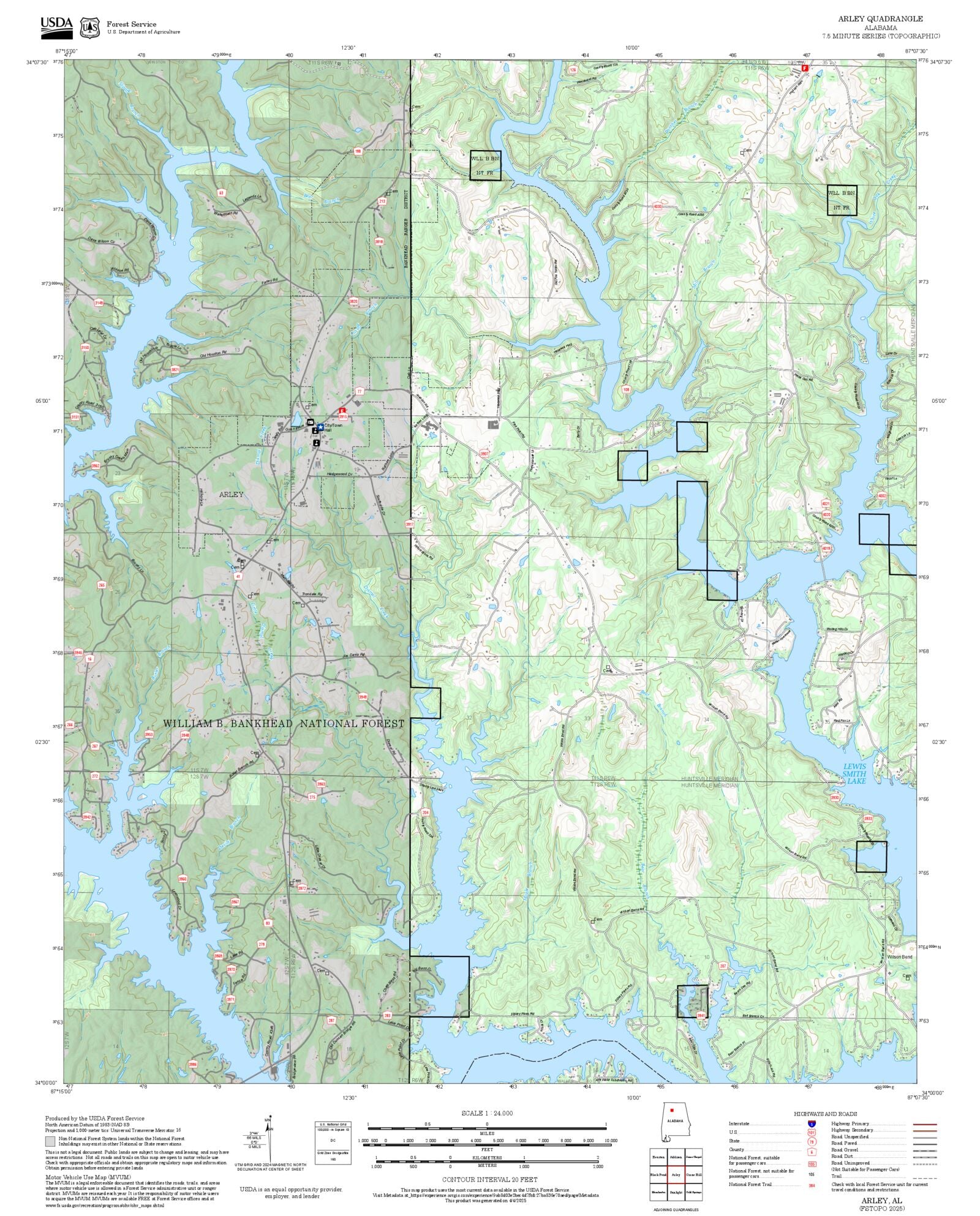 2025 Forest Service Topo Map of Arley Alabama – MyTopo Map Store