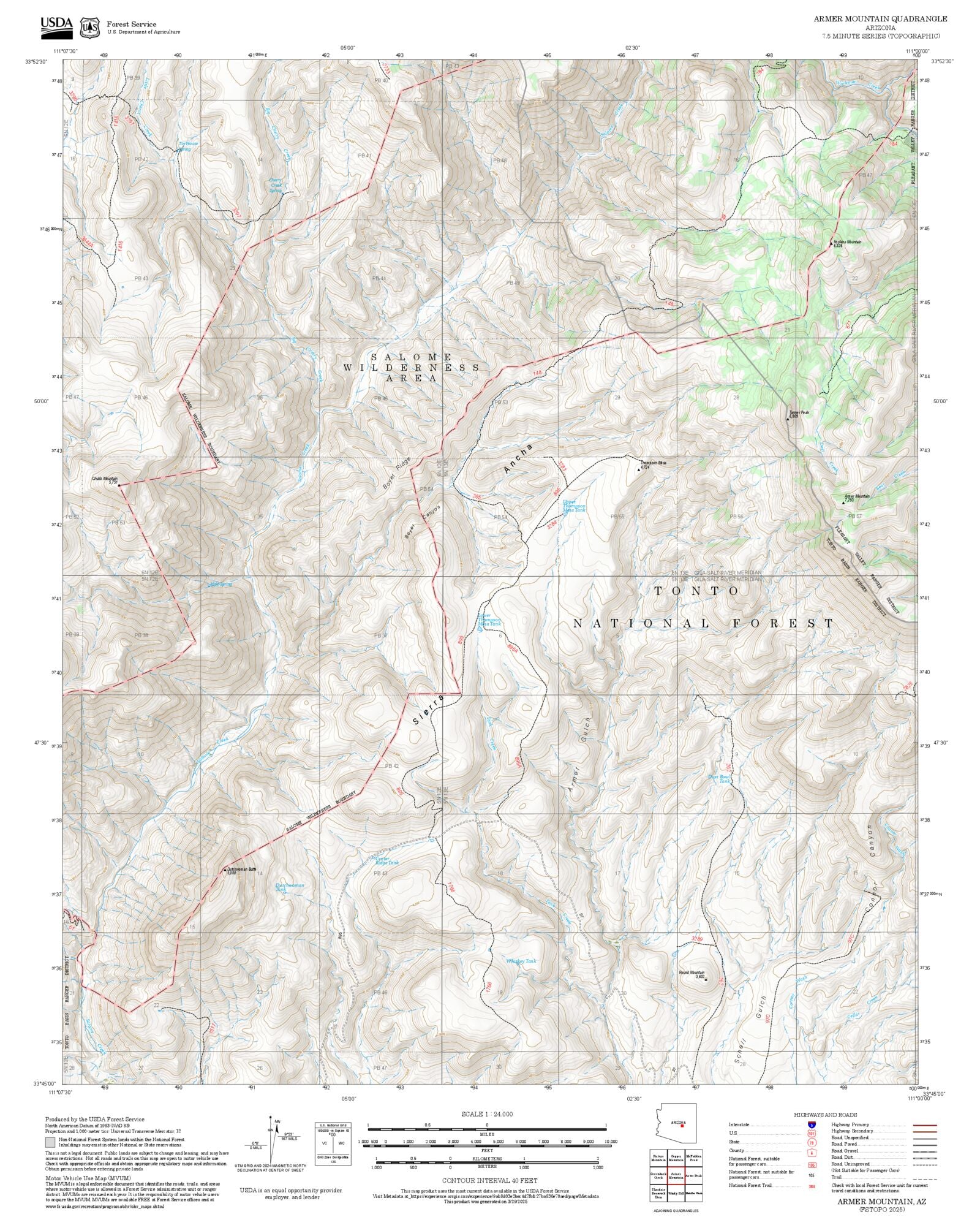 2025 Forest Service Topo Map of Armer Mountain Arizona – MyTopo Map Store