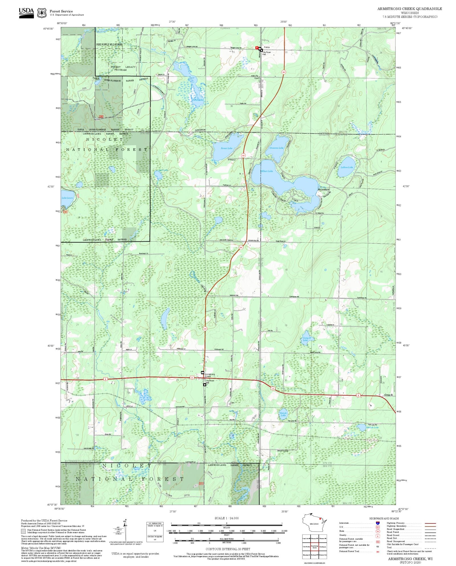 2025 Forest Service Topo Map of Armstrong Creek Wisconsin – MyTopo Map ...