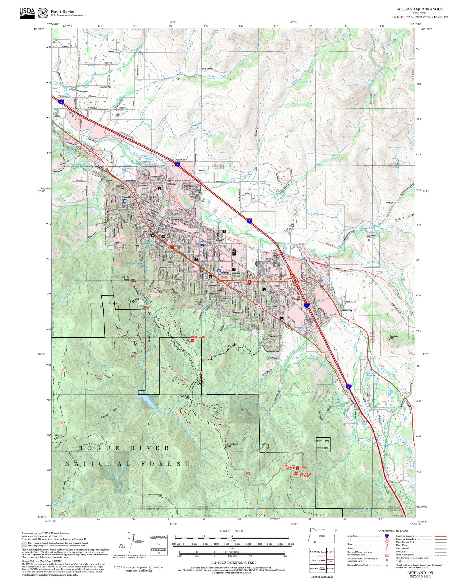 2025 Forest Service Topo Map of Ashland Oregon – MyTopo Map Store