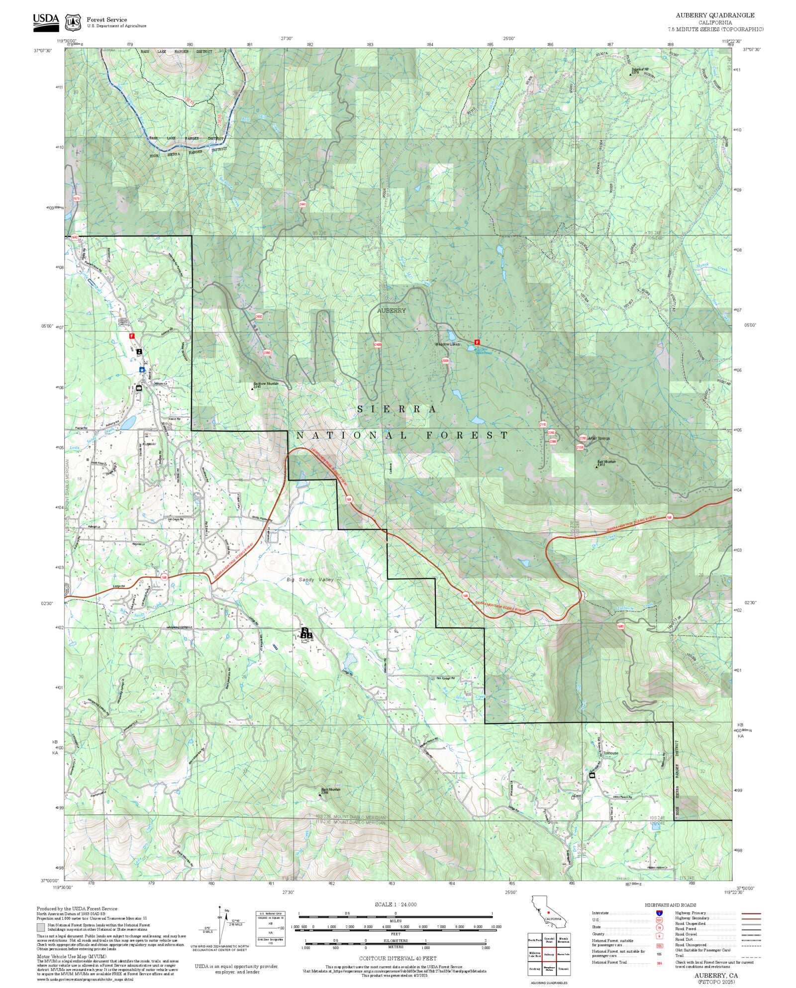 2025 Forest Service Topo Map of Auberry California – MyTopo Map Store