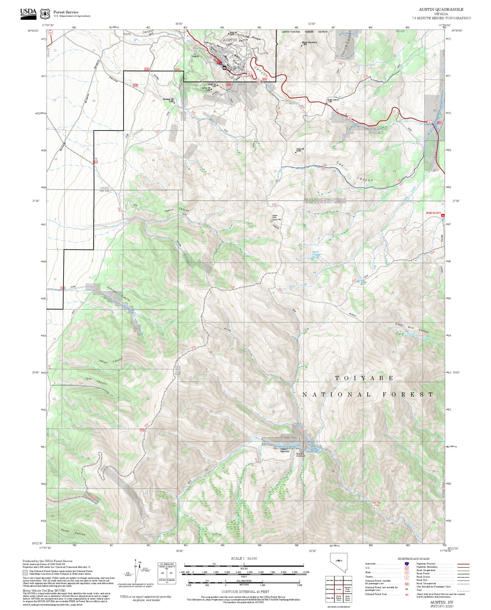 2025 Forest Service Topo Map of Austin Nevada – MyTopo Map Store