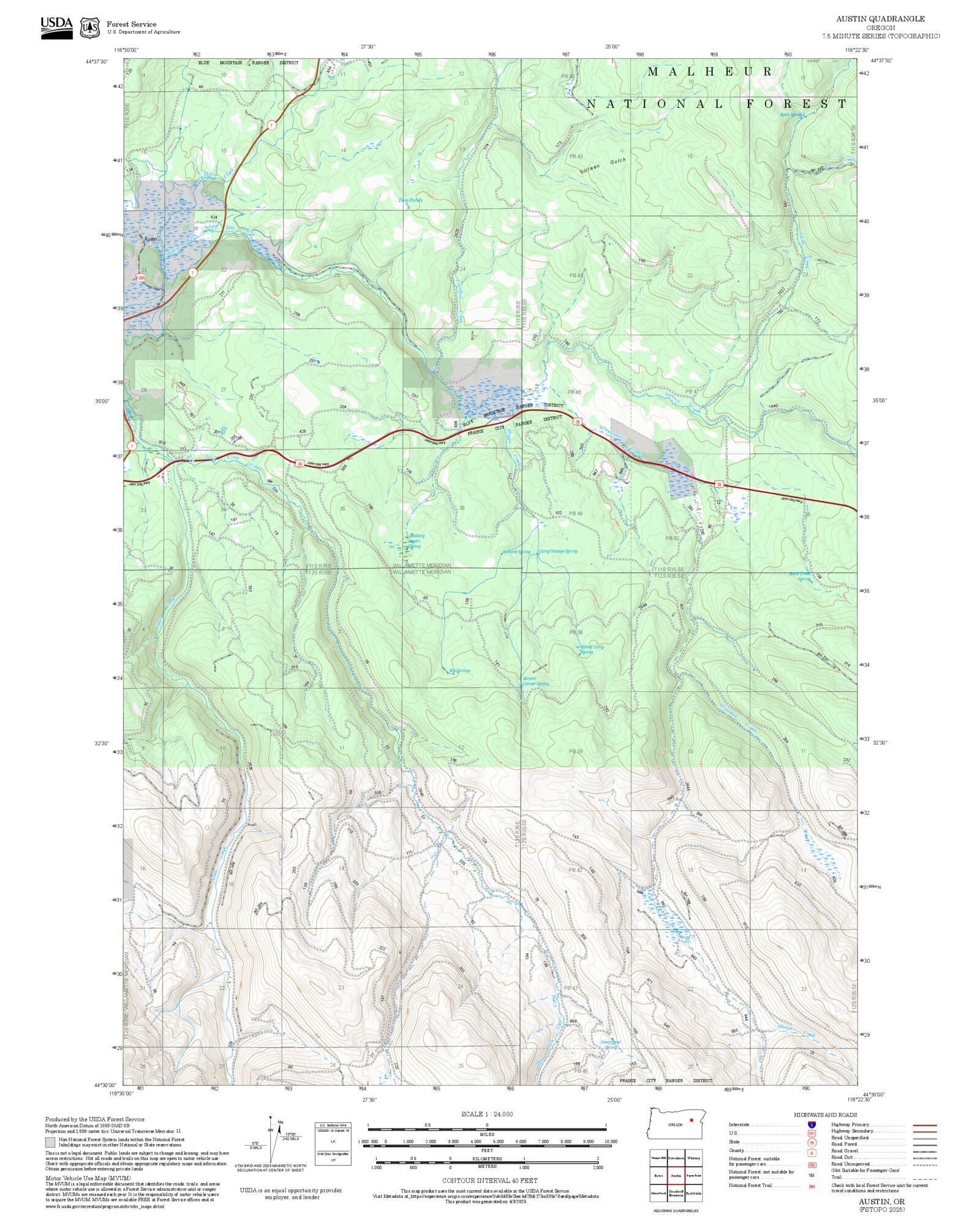 2025 Forest Service Topo Map of Austin Oregon – MyTopo Map Store
