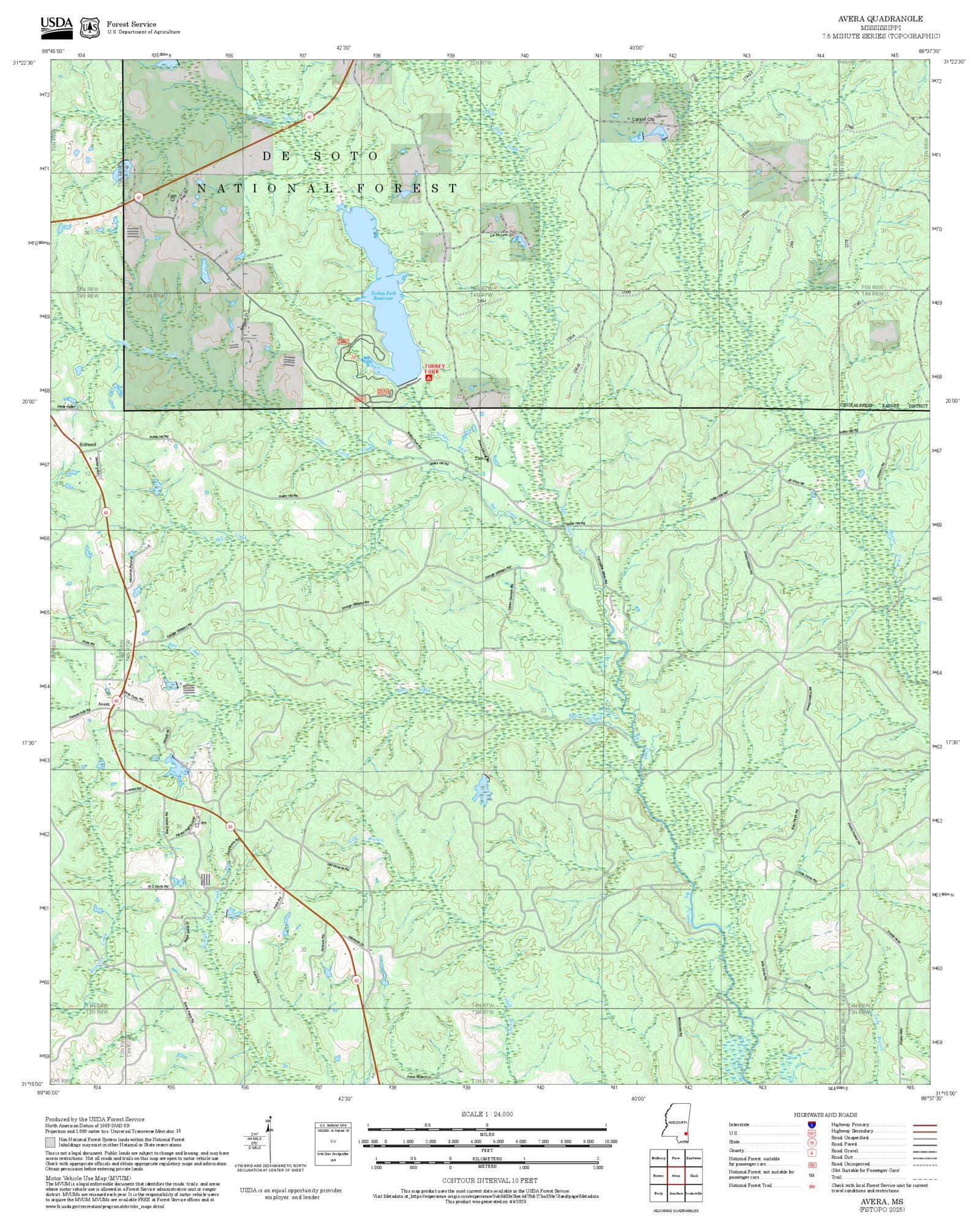 2025 Forest Service Topo Map of Avera Mississippi – MyTopo Map Store