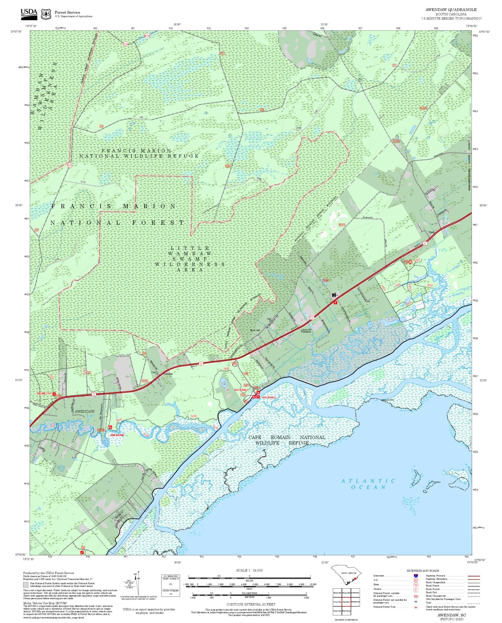 2025 Forest Service Topo Map of Awendaw South Carolina – MyTopo Map Store