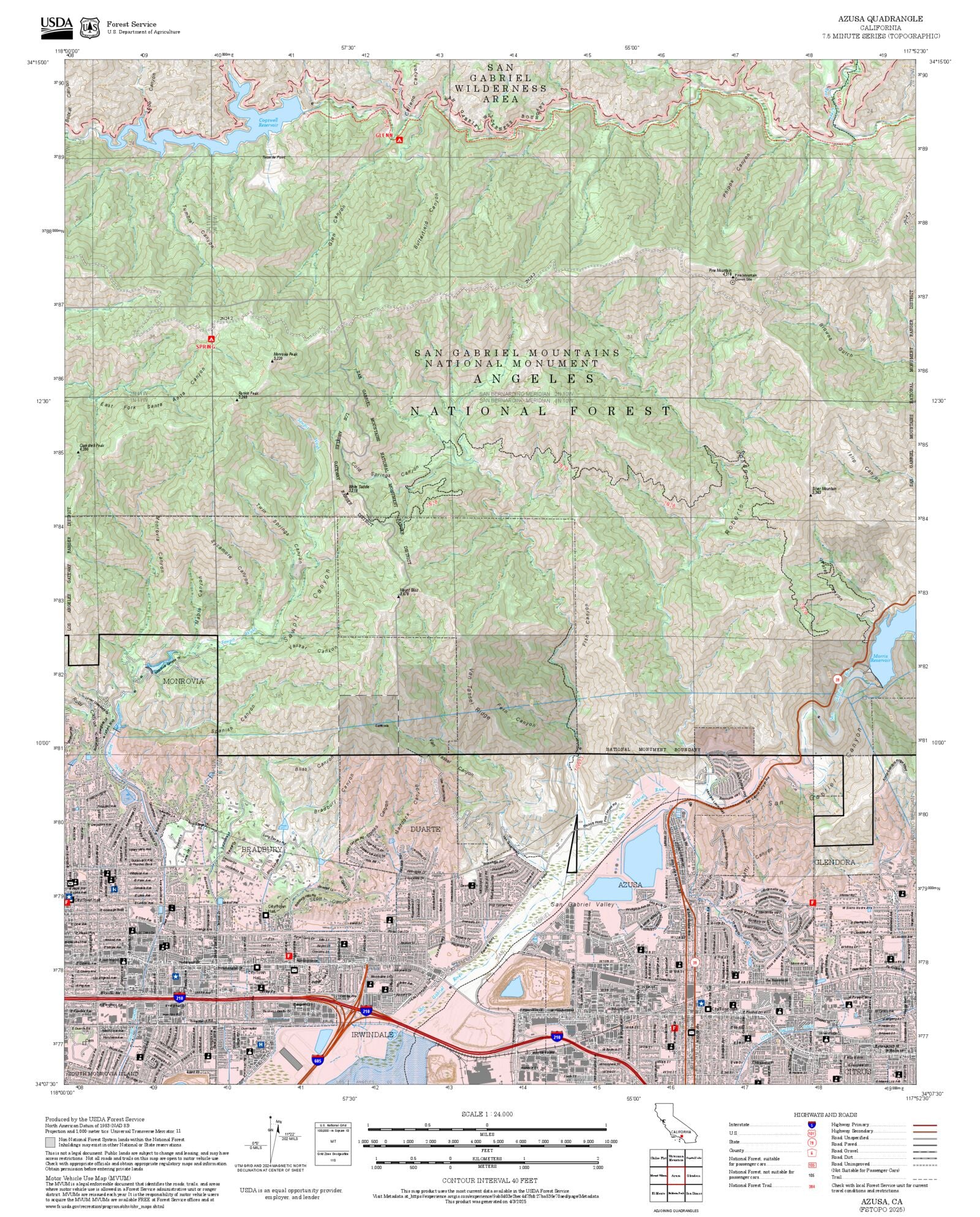 2025 Forest Service Topo Map of Azusa California – MyTopo Map Store
