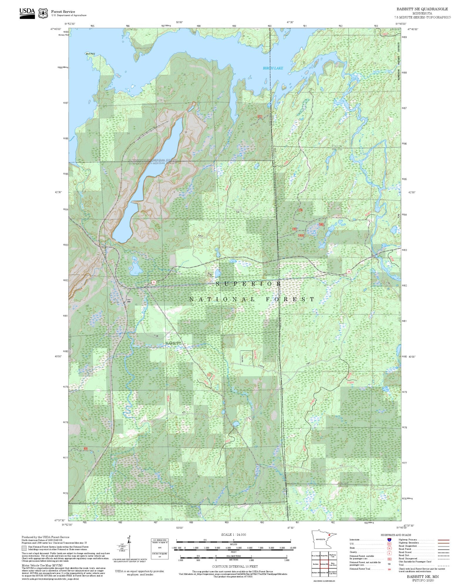 2025 Forest Service Topo Map of Babbitt NE Minnesota – MyTopo Map Store