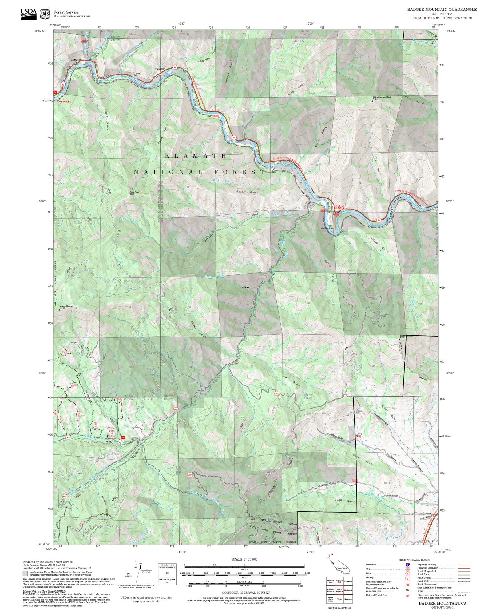 2025 Forest Service Topo Map of Badger Mountain California – MyTopo Map ...