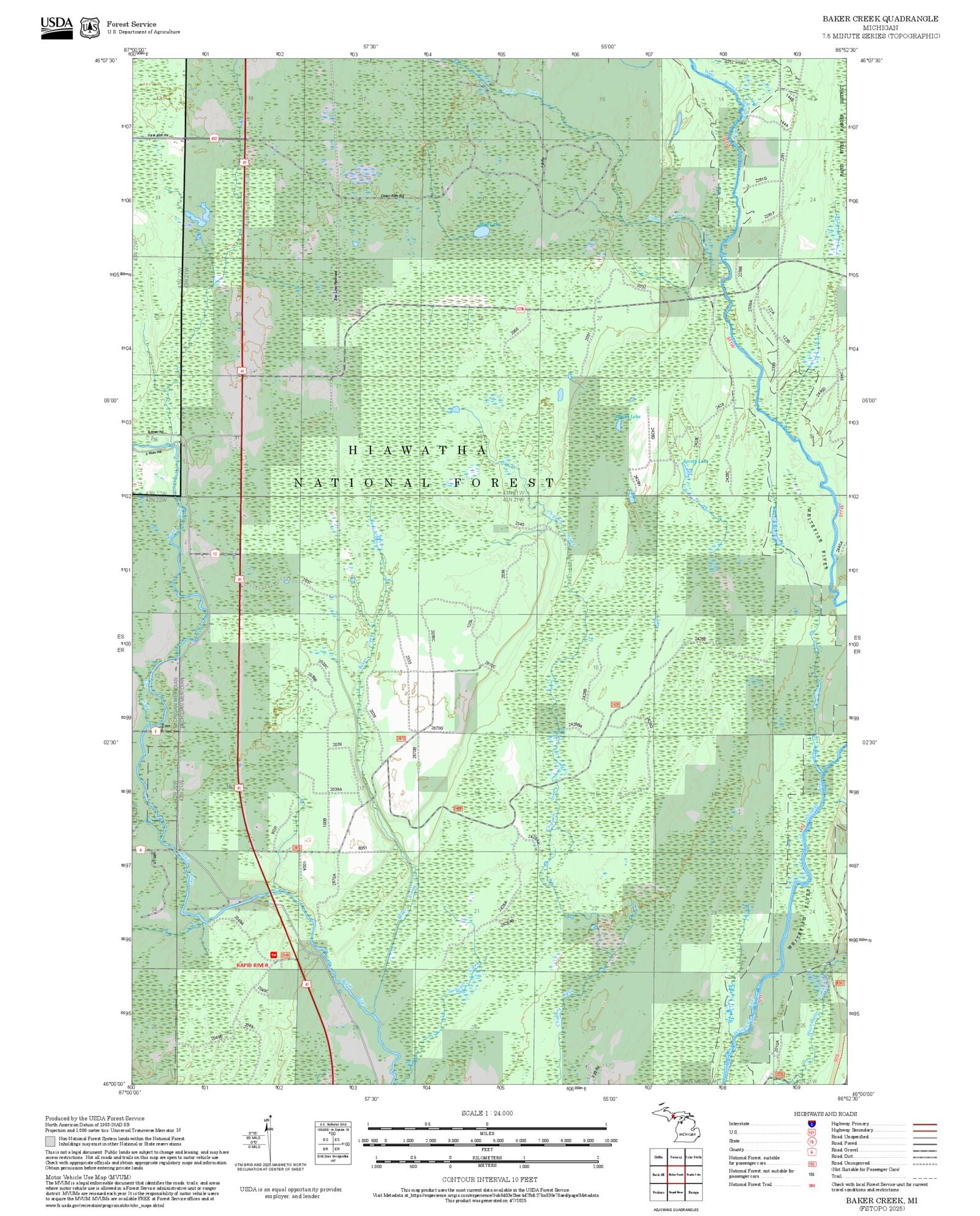 2025 Forest Service Topo Map of Baker Creek Michigan – MyTopo Map Store