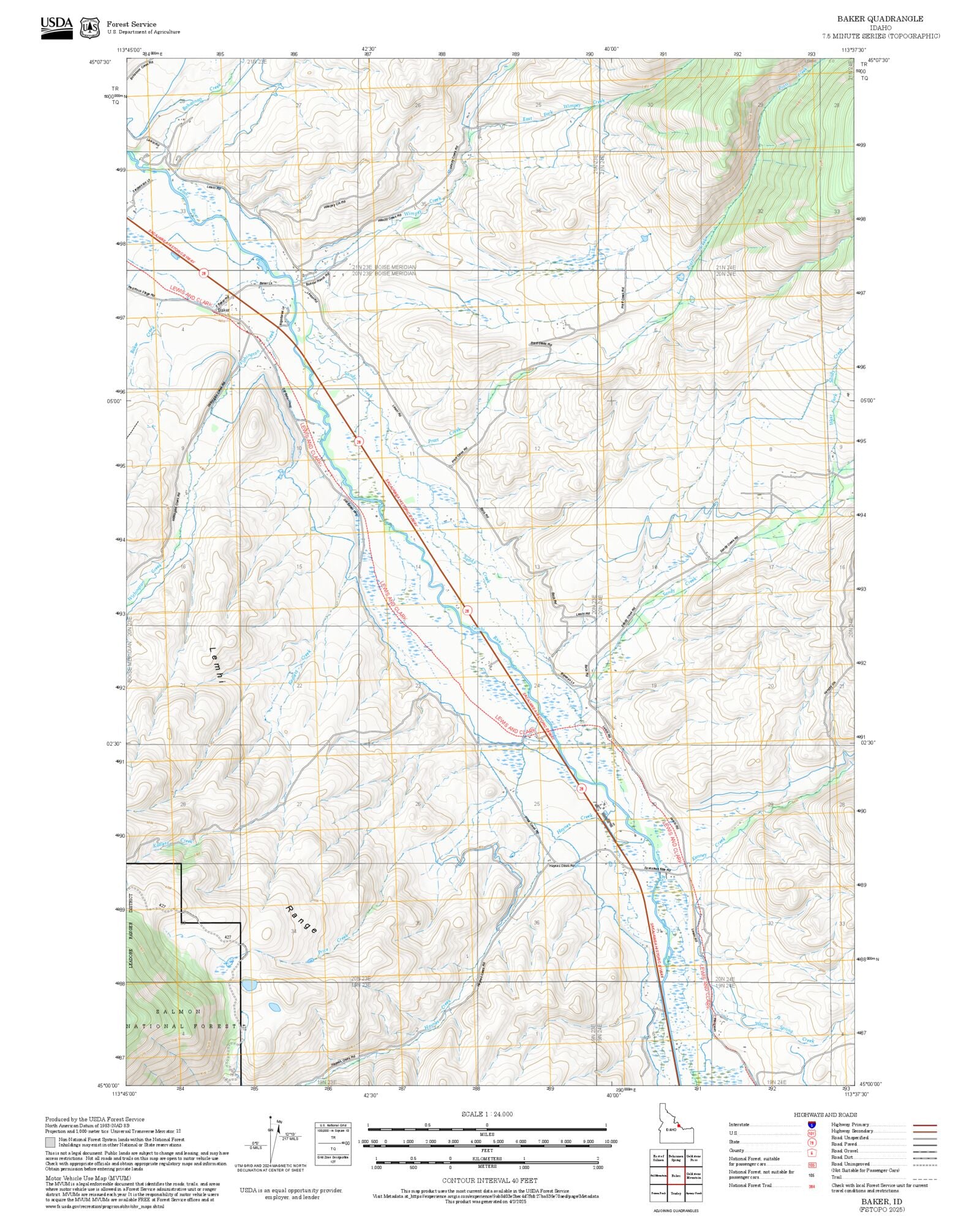 2025 Forest Service Topo Map of Baker Idaho – MyTopo Map Store