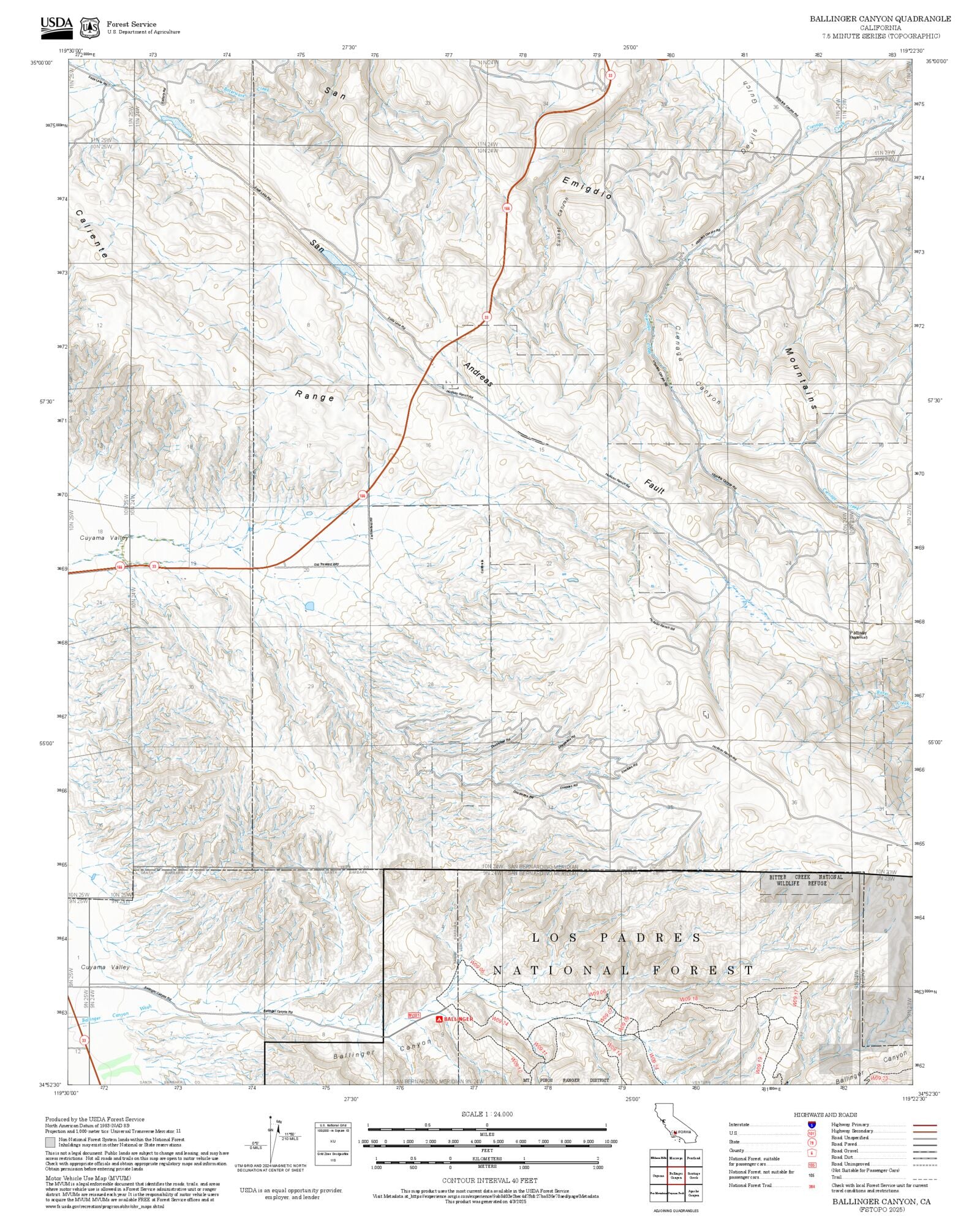 2025 Forest Service Topo Map of Ballinger Canyon California – MyTopo ...