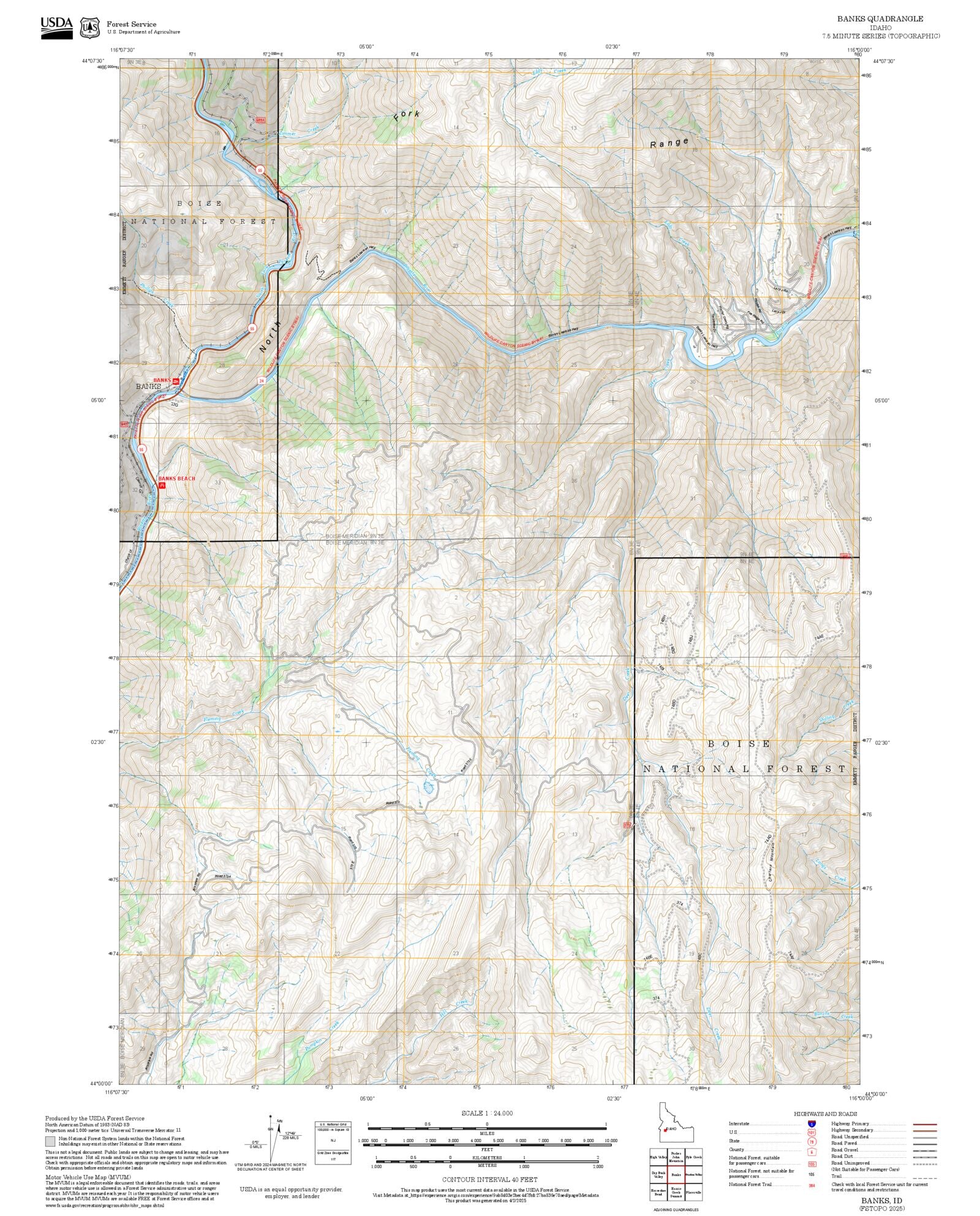2025 Forest Service Topo Map of Banks Idaho – MyTopo Map Store