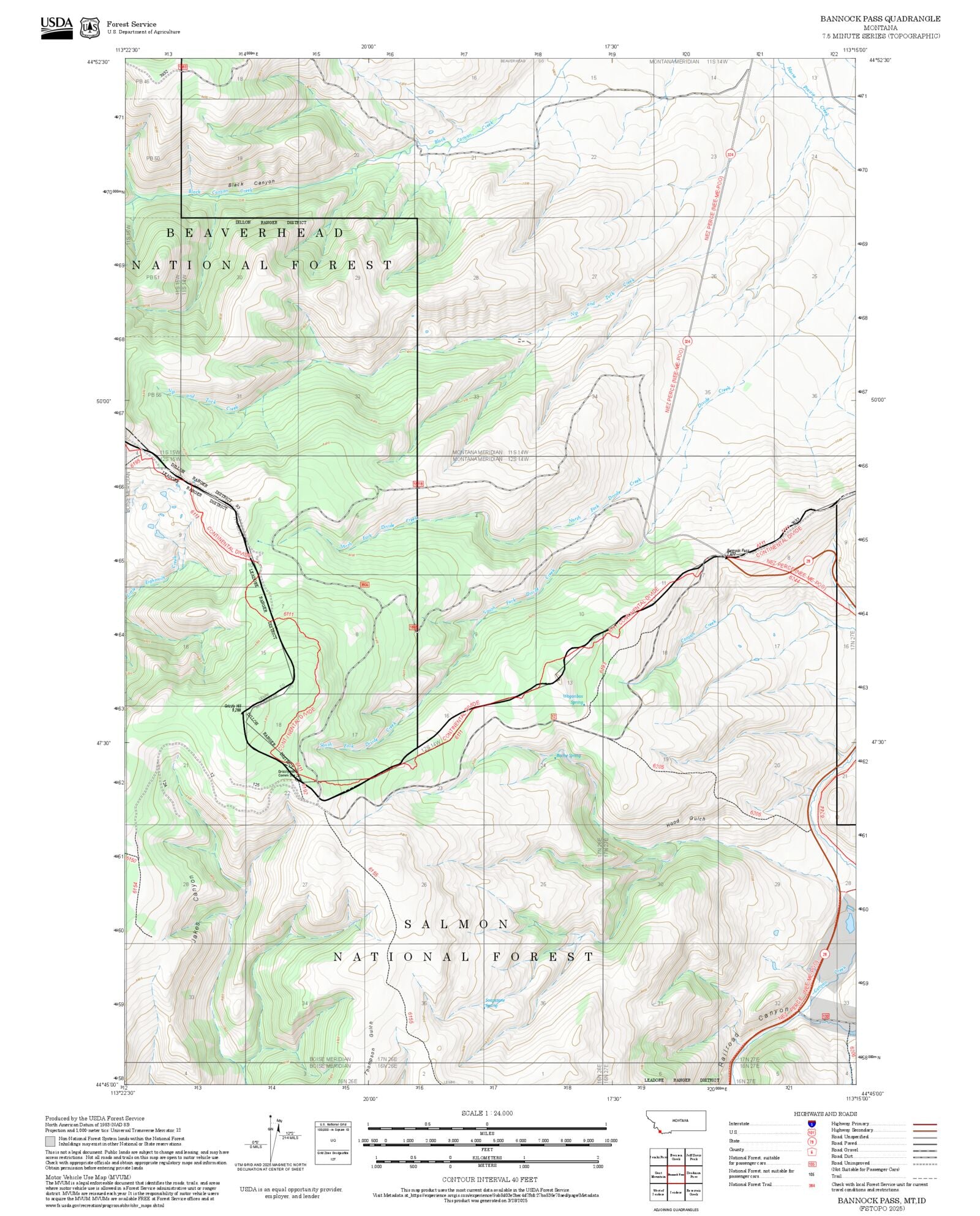 2025 Forest Service Topo Map of Bannock Pass Montana – MyTopo Map Store