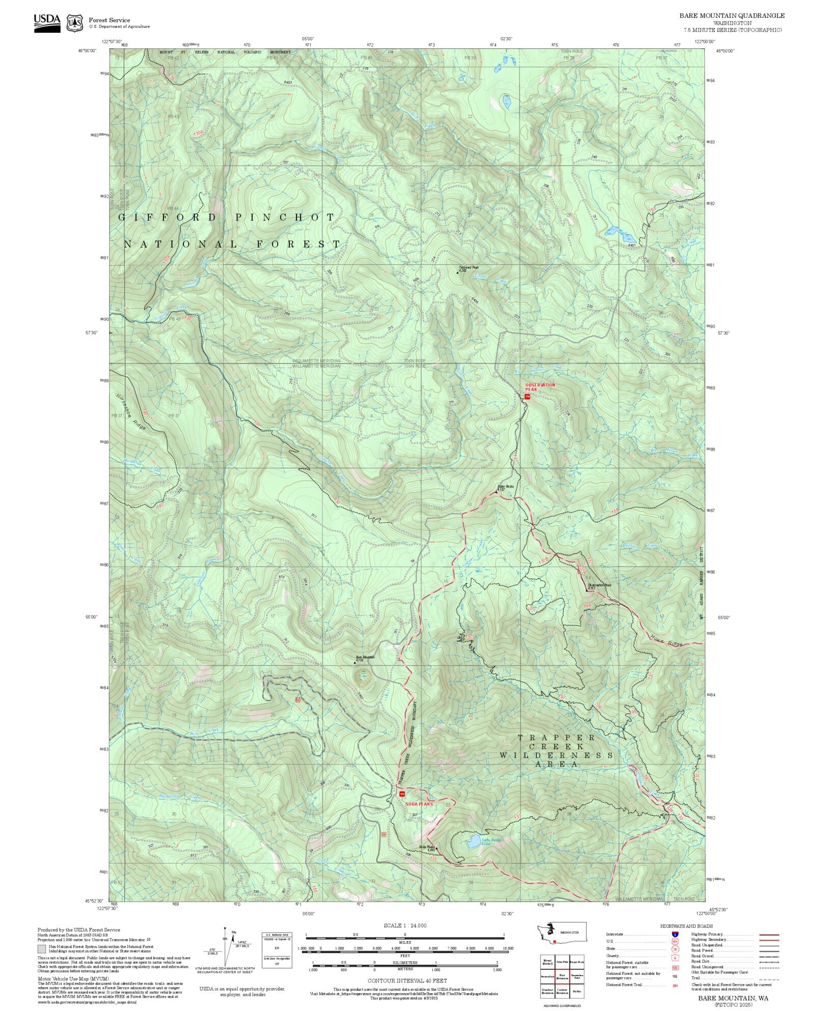 2025 Forest Service Topo Map of Bare Mountain Washington – MyTopo Map Store
