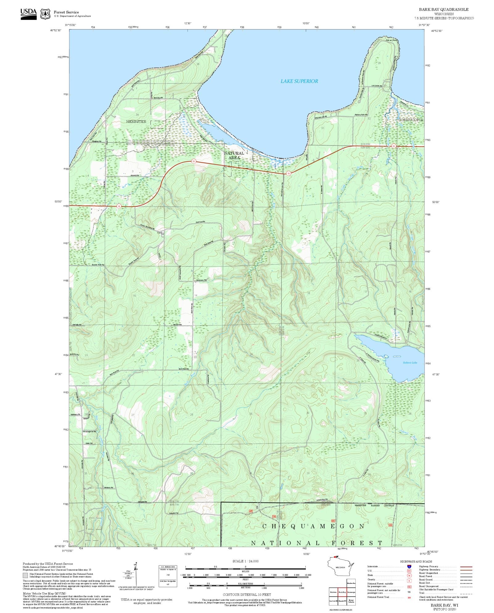 2025 Forest Service Topo Map of Bark Bay Wisconsin – MyTopo Map Store