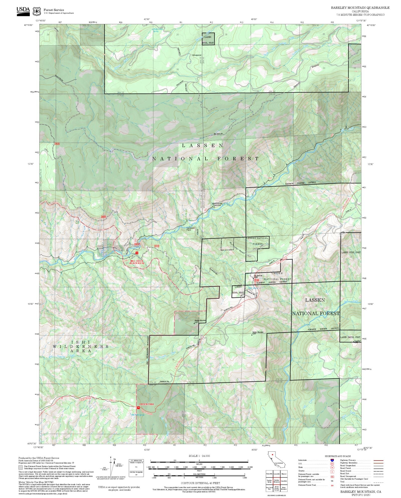2025 Forest Service Topo Map of Barkley Mountain California – MyTopo ...