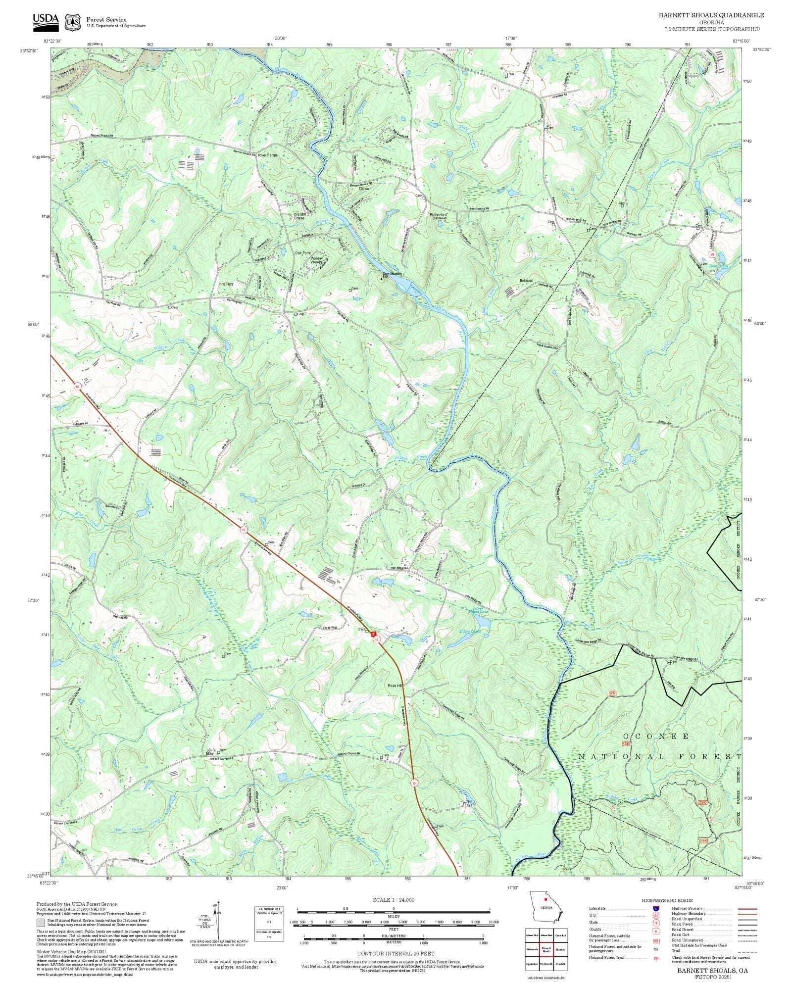 2025 Forest Service Topo Map of Barnett Shoals Georgia – MyTopo Map Store