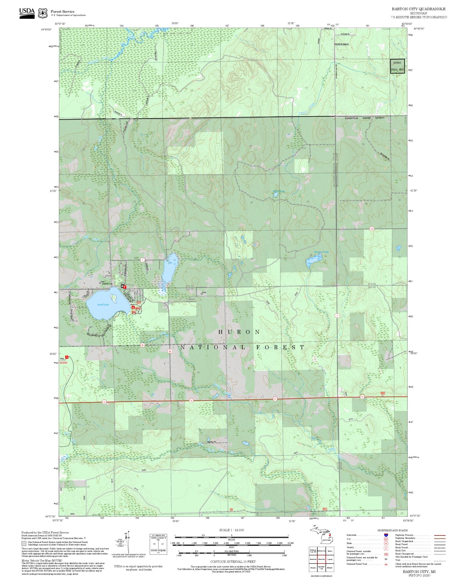 2025 Forest Service Topo Map of Barton City Michigan – MyTopo Map Store