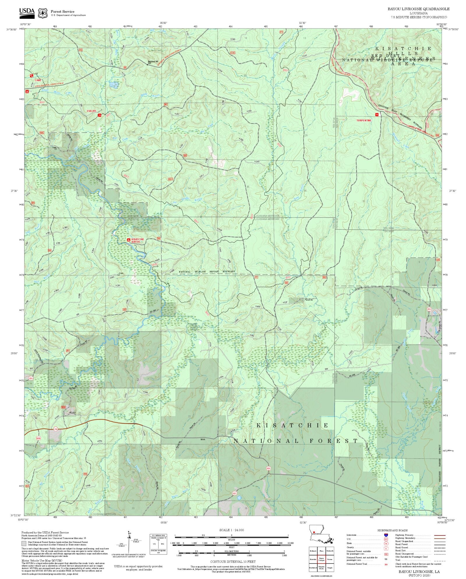 2025 Forest Service Topo Map of Bayou Livrogne Louisiana – MyTopo Map Store