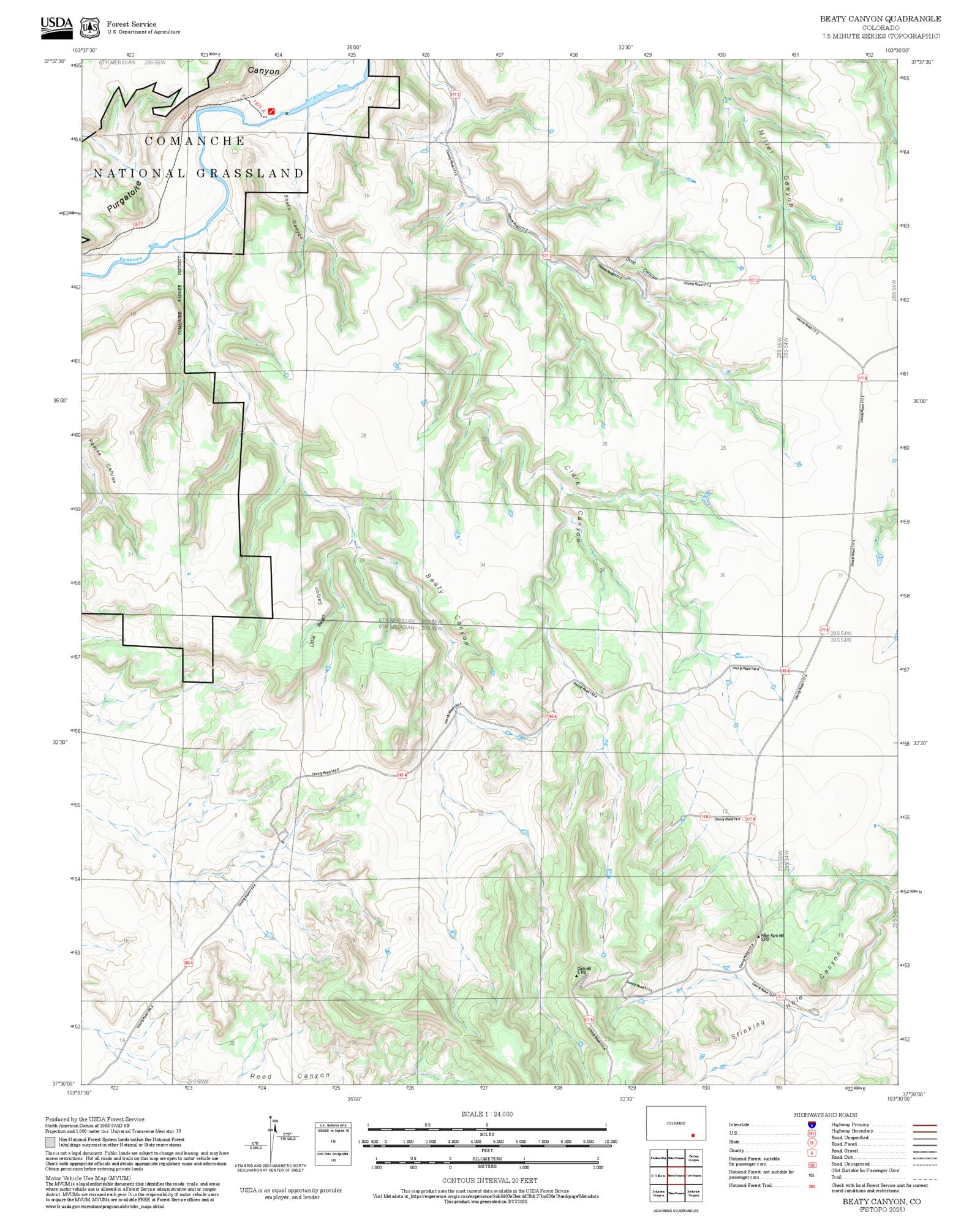 2025 Forest Service Topo Map of Beaty Canyon Colorado – MyTopo Map Store