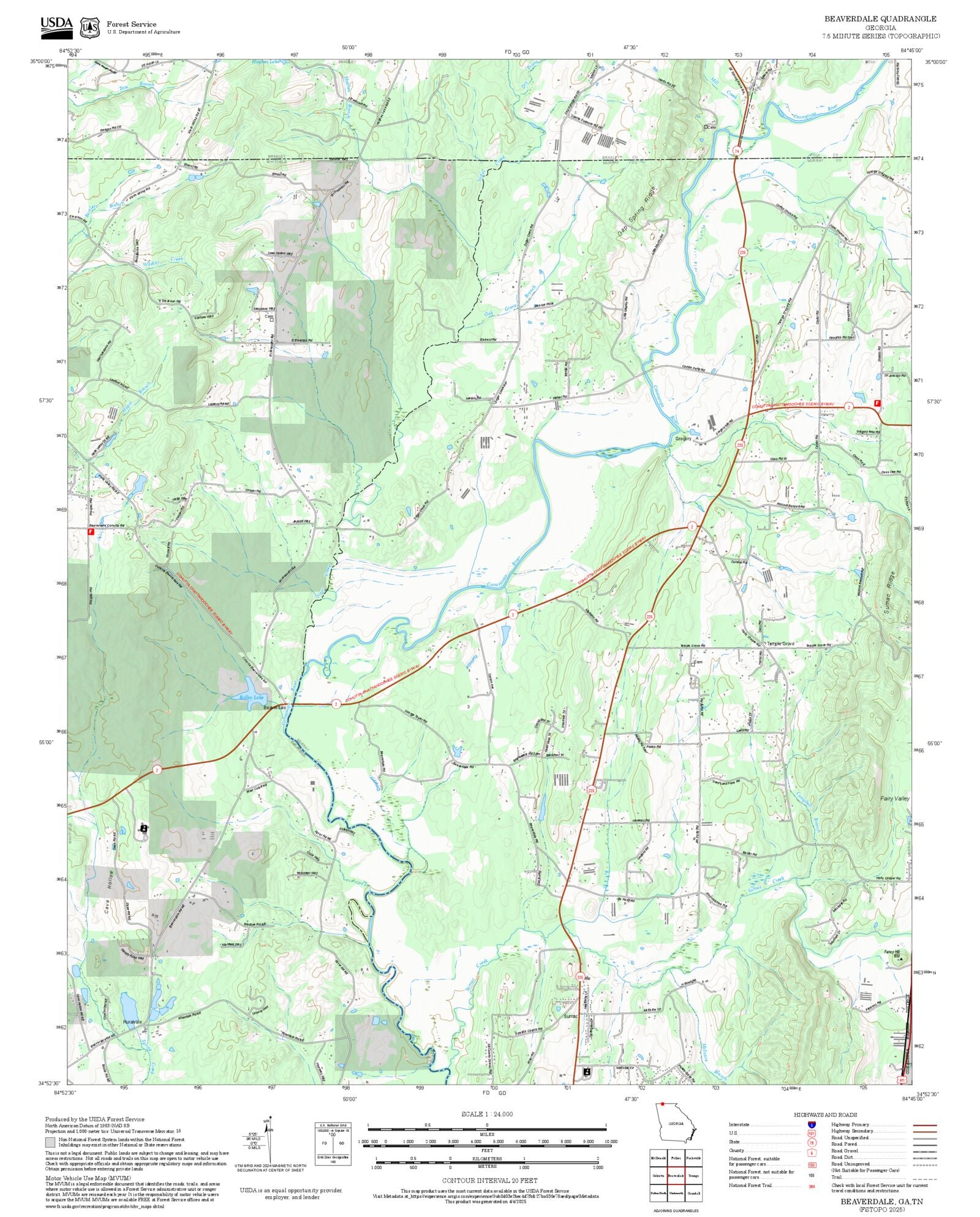 2025 Forest Service Topo Map of Beaverdale Georgia – MyTopo Map Store