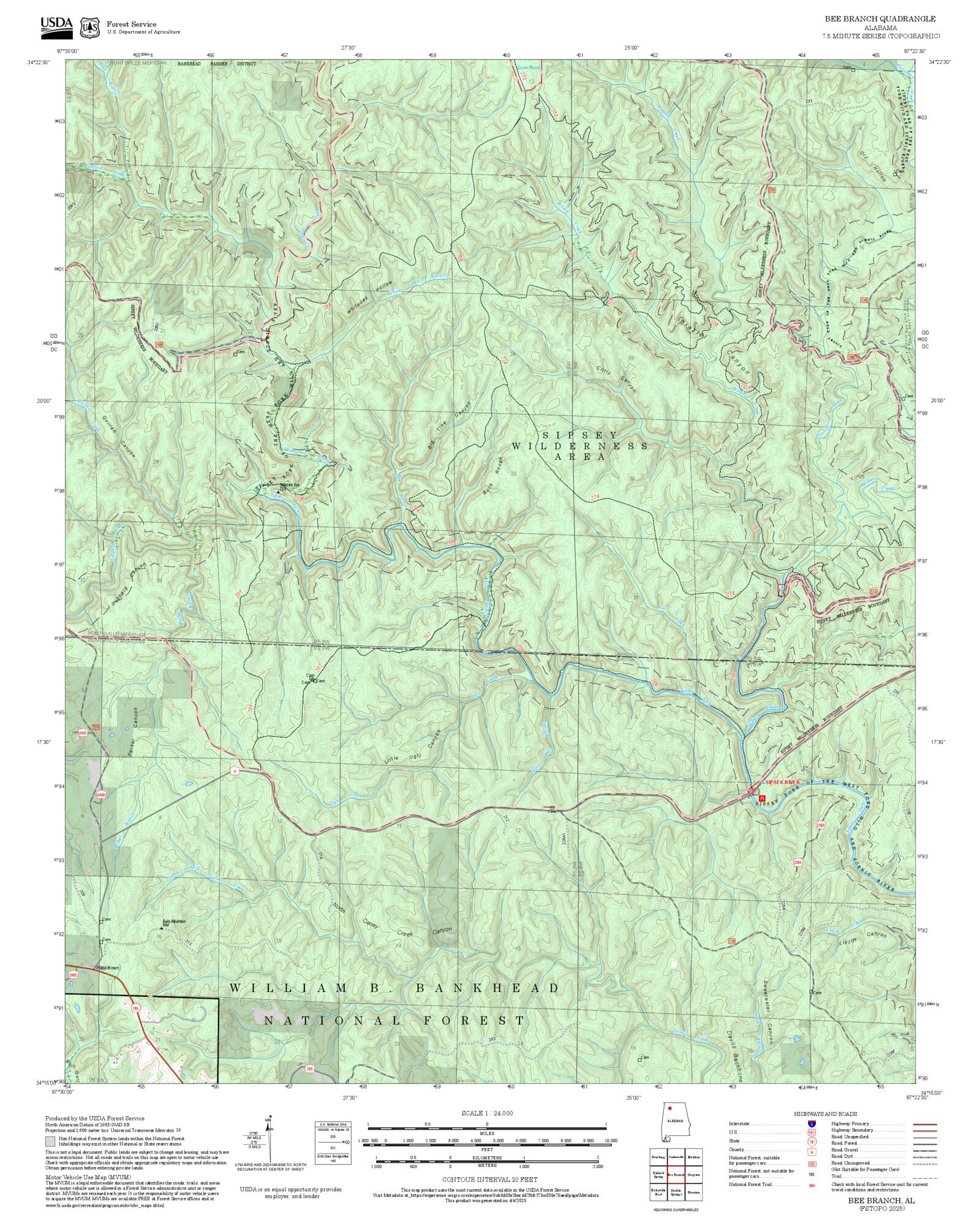 2025 Forest Service Topo Map of Bee Branch Alabama – MyTopo Map Store