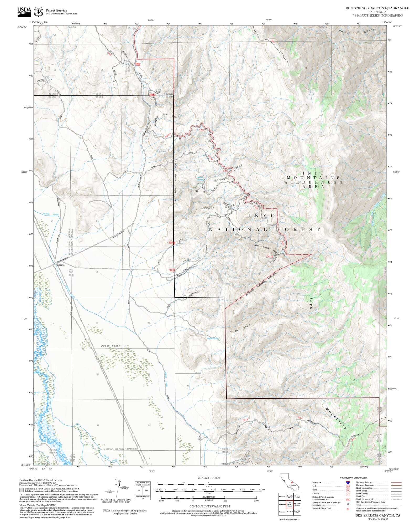 2025 Forest Service Topo Map of Bee Springs Canyon California – MyTopo ...