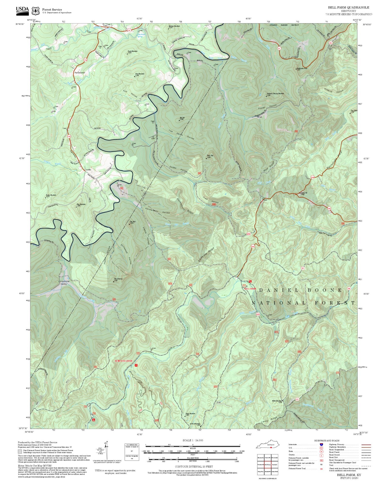 2025 Forest Service Topo Map of Bell Farm Kentucky – MyTopo Map Store
