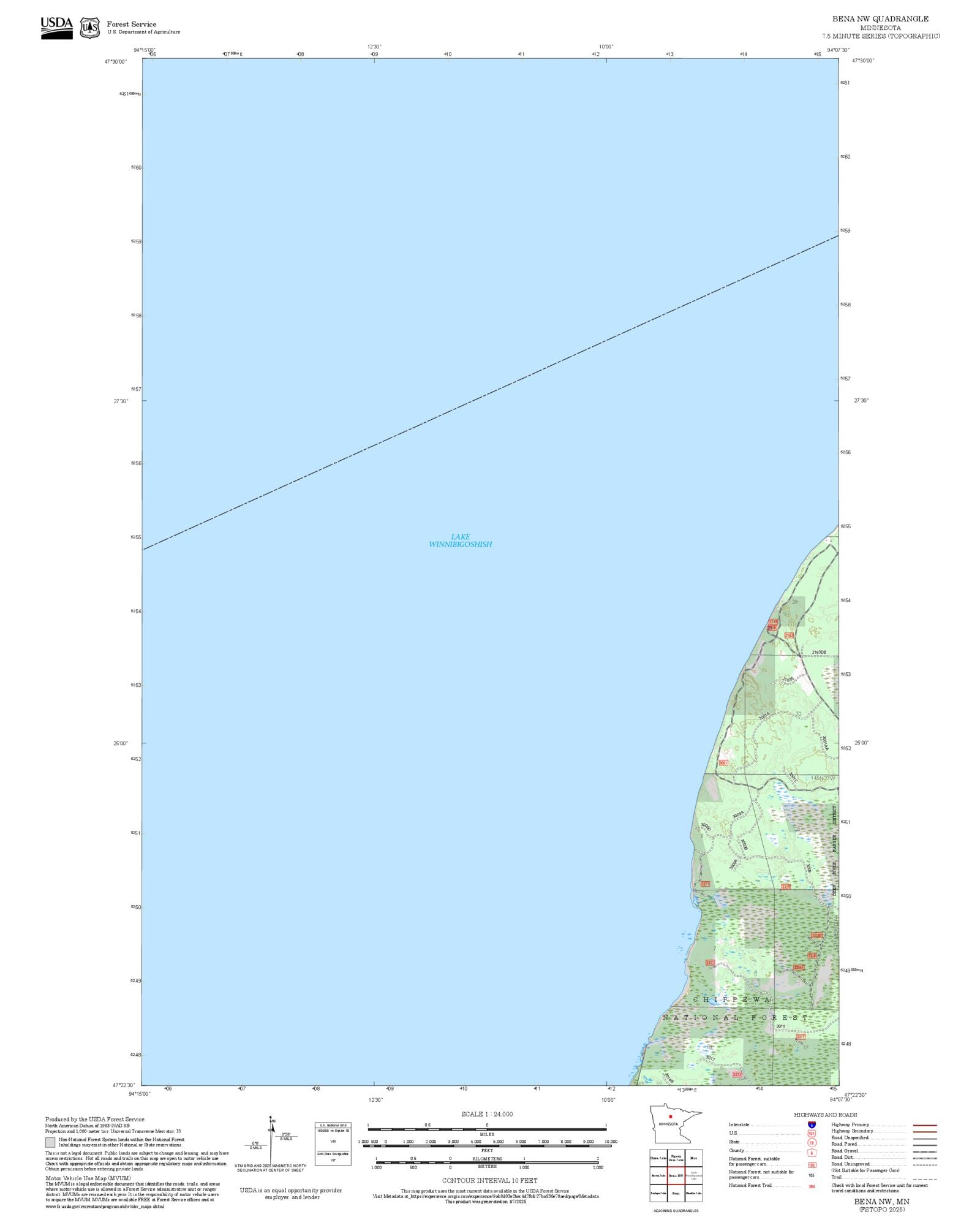 2025 Forest Service Topo Map of Bena NW Minnesota – MyTopo Map Store