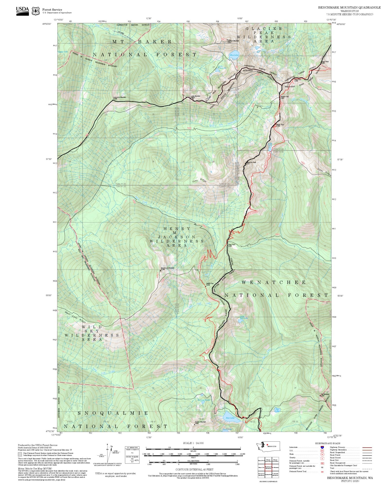 2025 Forest Service Topo Map of Benchmark Mountain Washington – MyTopo ...