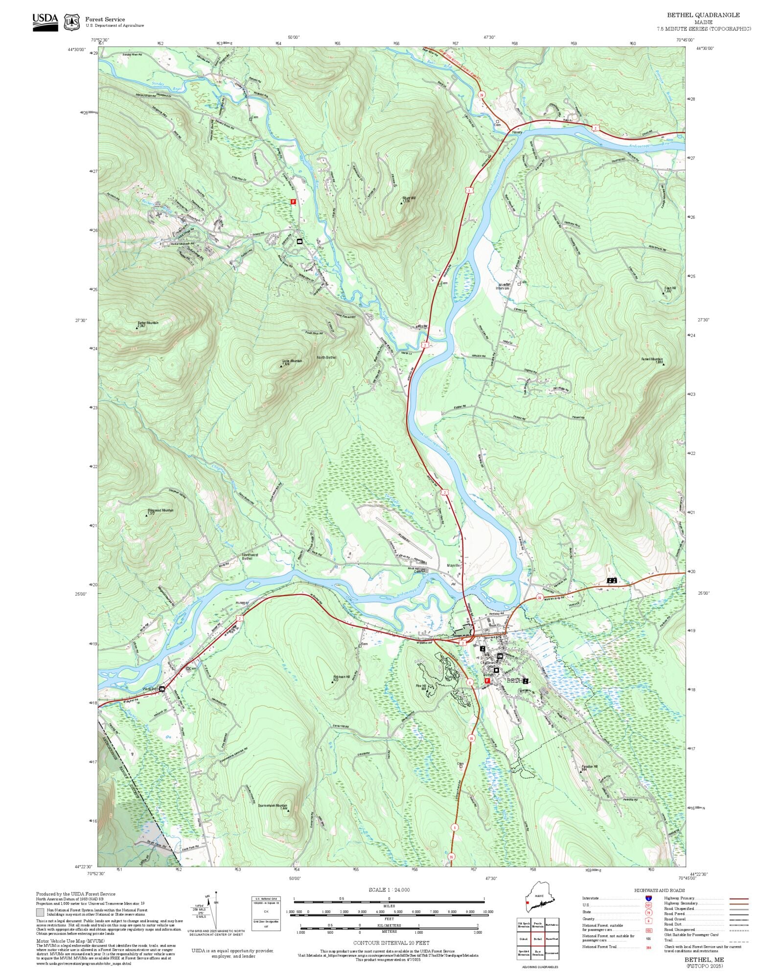 2025 Forest Service Topo Map of Bethel Maine – MyTopo Map Store