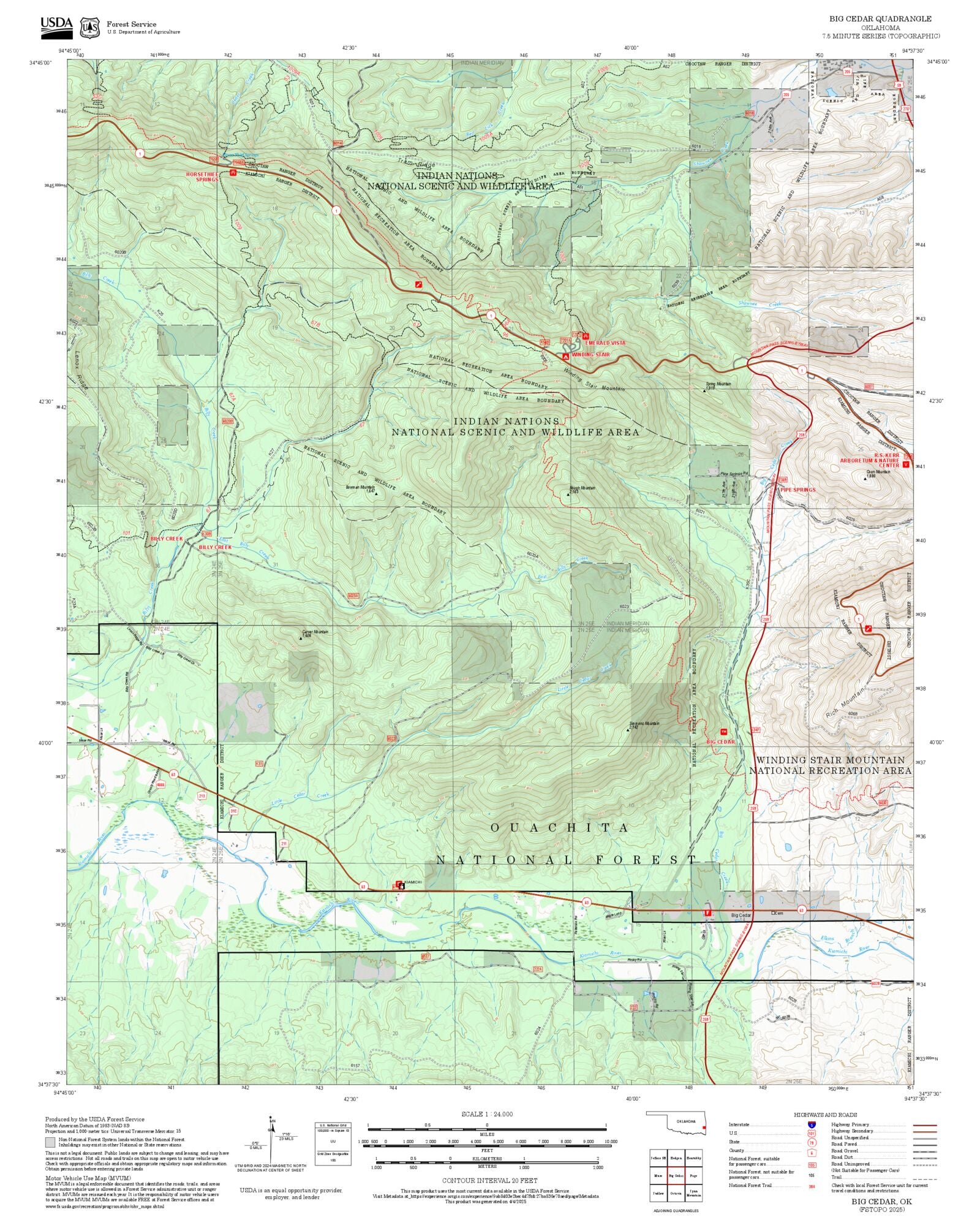 2025 Forest Service Topo Map of Big Cedar Oklahoma – MyTopo Map Store