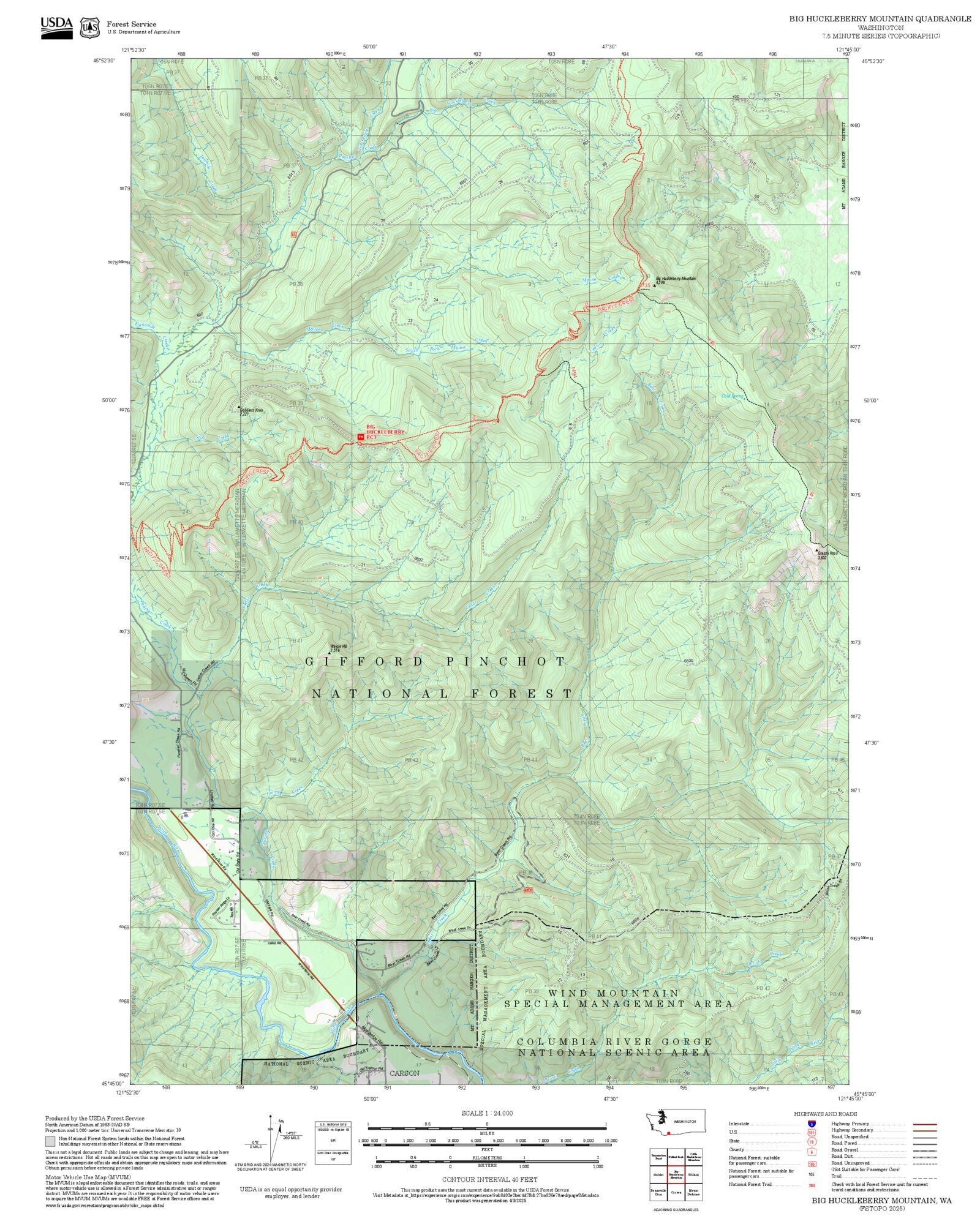 2025 Forest Service Topo Map of Big Huckleberry Mountain Washington ...