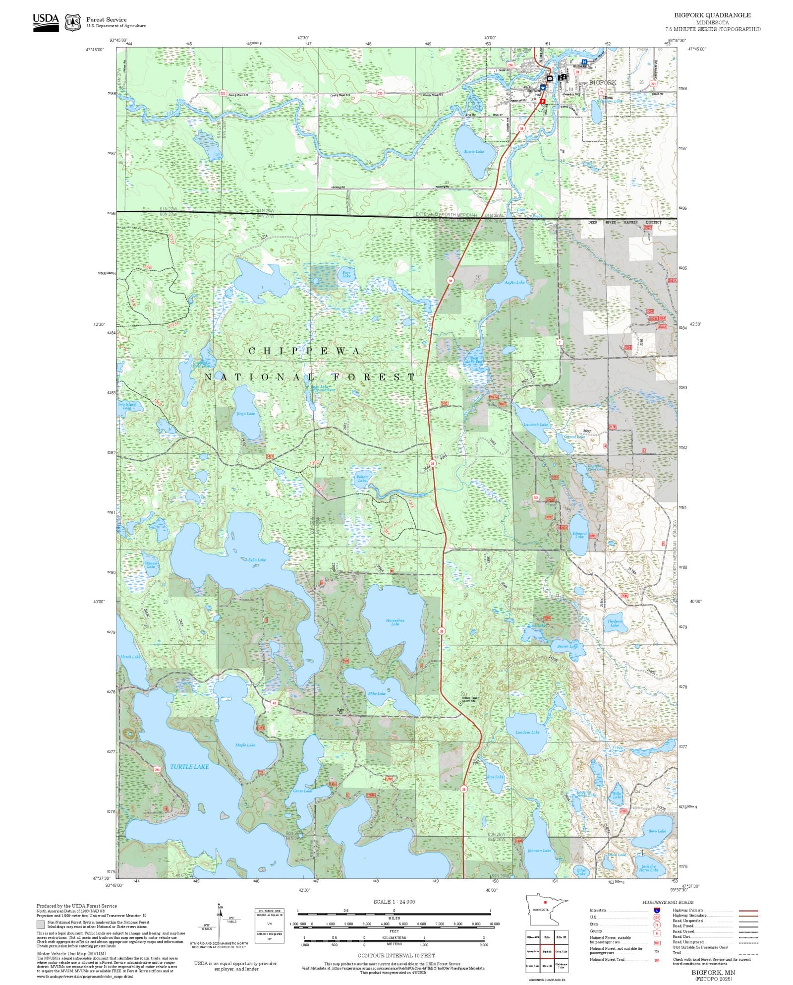 2025 Forest Service Topo Map of Bigfork Minnesota – MyTopo Map Store