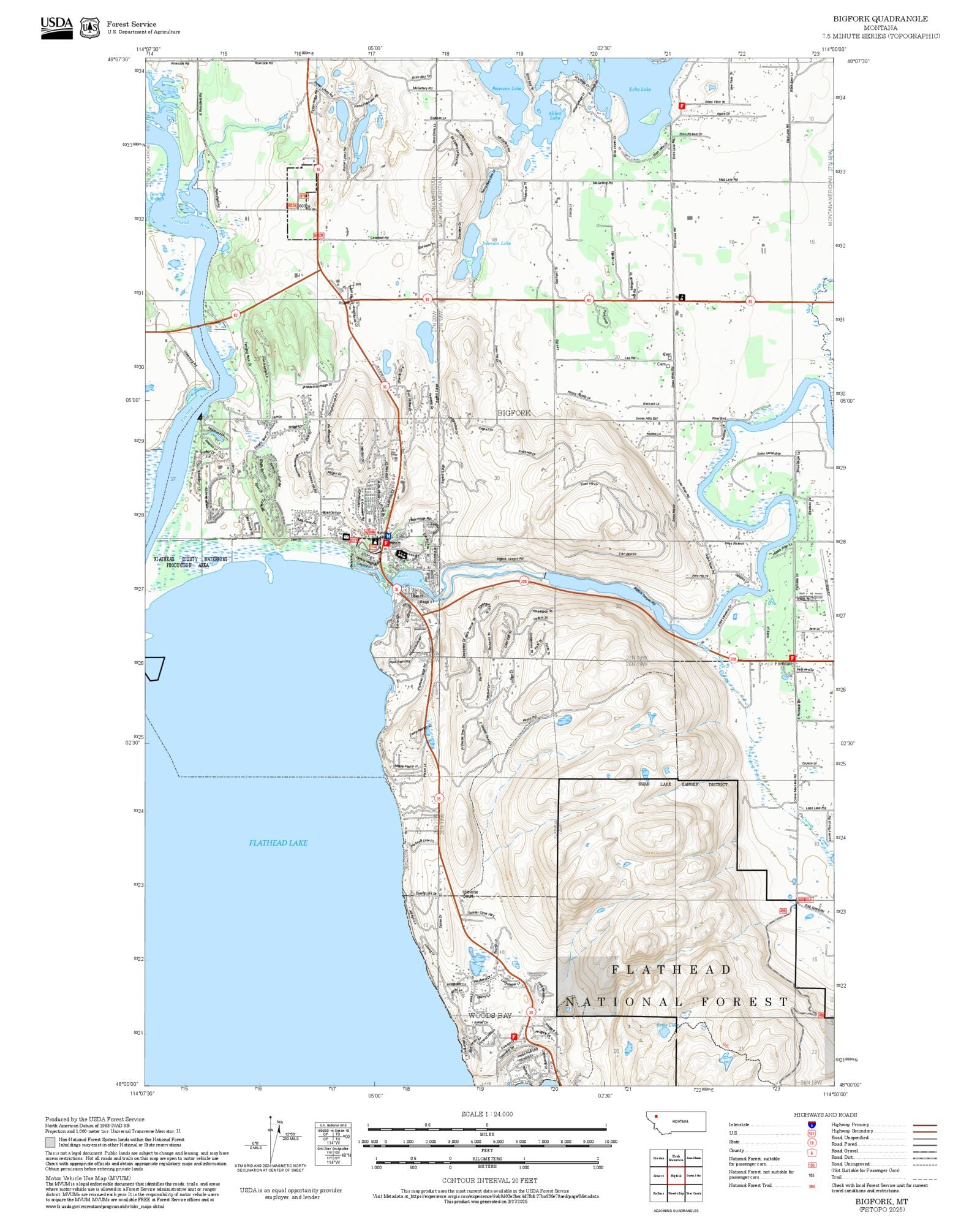 2025 Forest Service Topo Map of Bigfork Montana – MyTopo Map Store