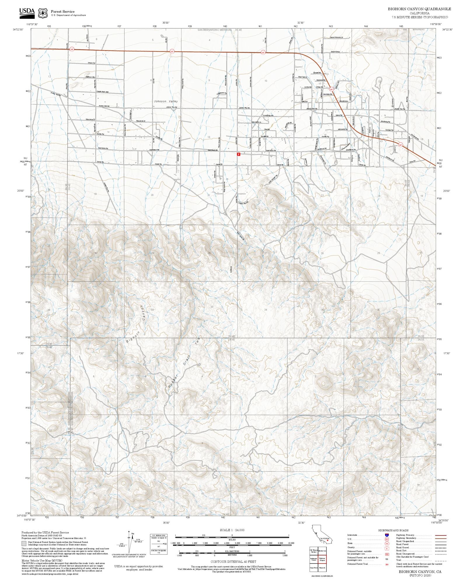 2025 Forest Service Topo Map of Bighorn Canyon California – MyTopo Map ...