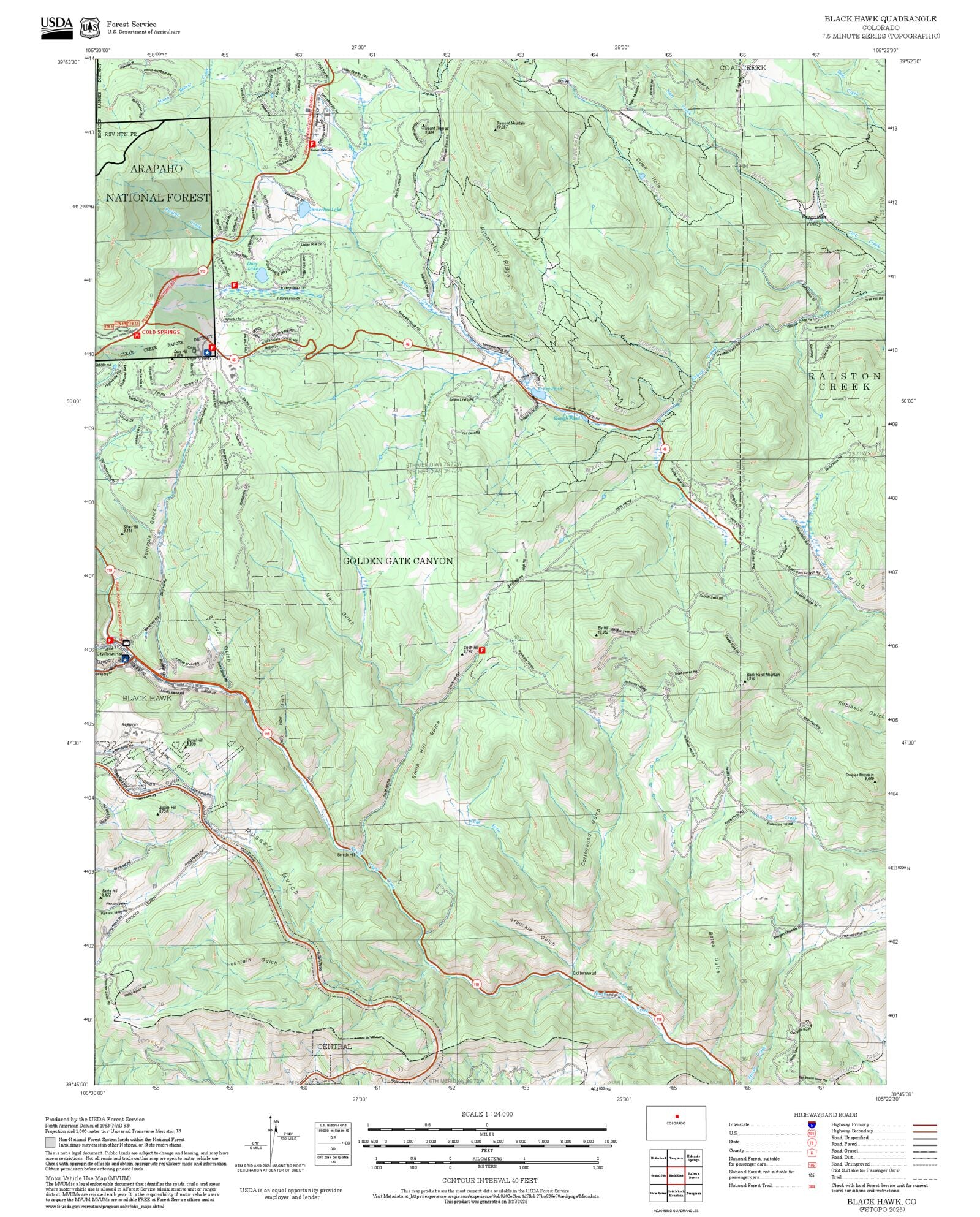 2025 Forest Service Topo Map of Black Hawk Colorado – MyTopo Map Store