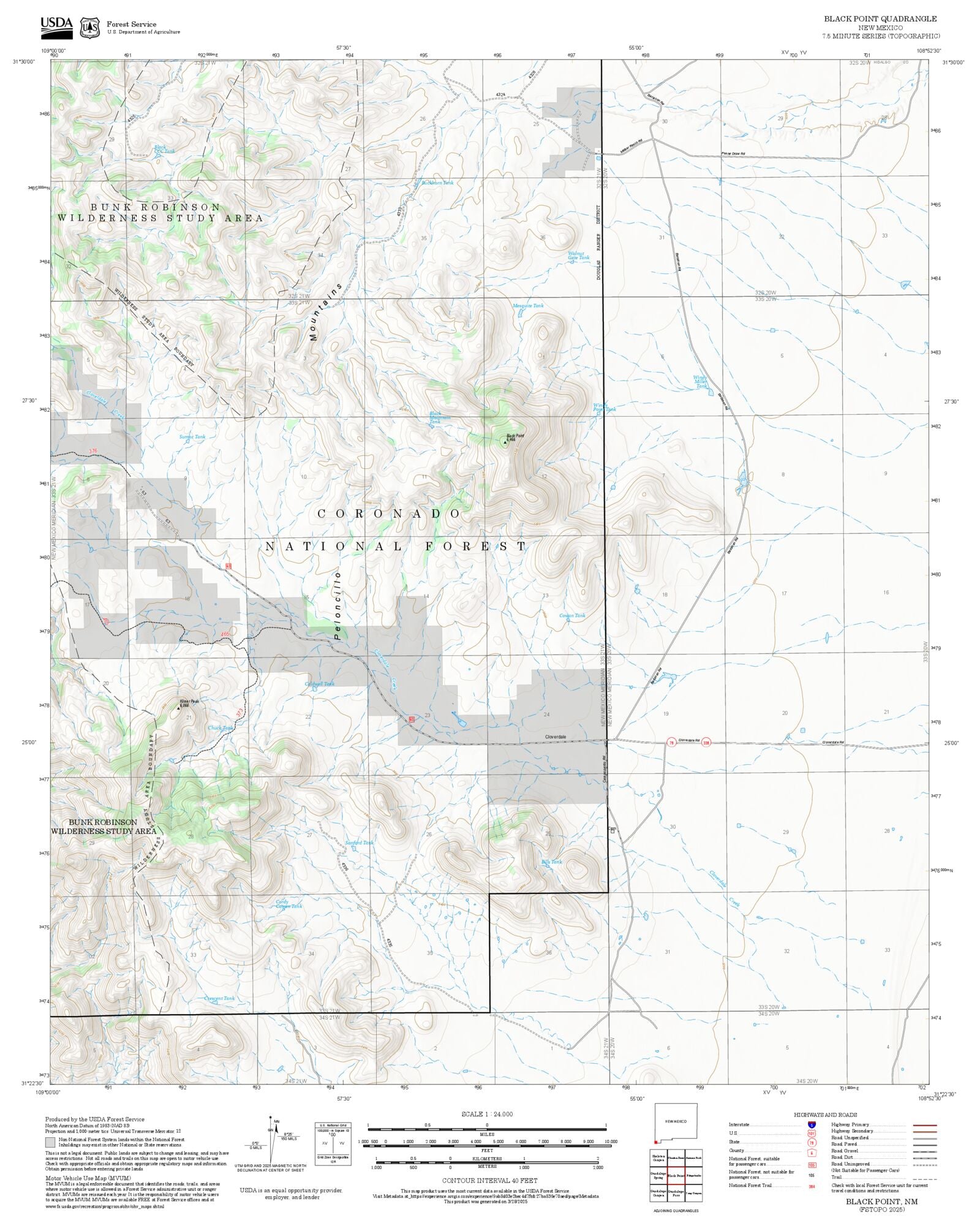 2025 Forest Service Topo Map of Black Point New Mexico – MyTopo Map Store