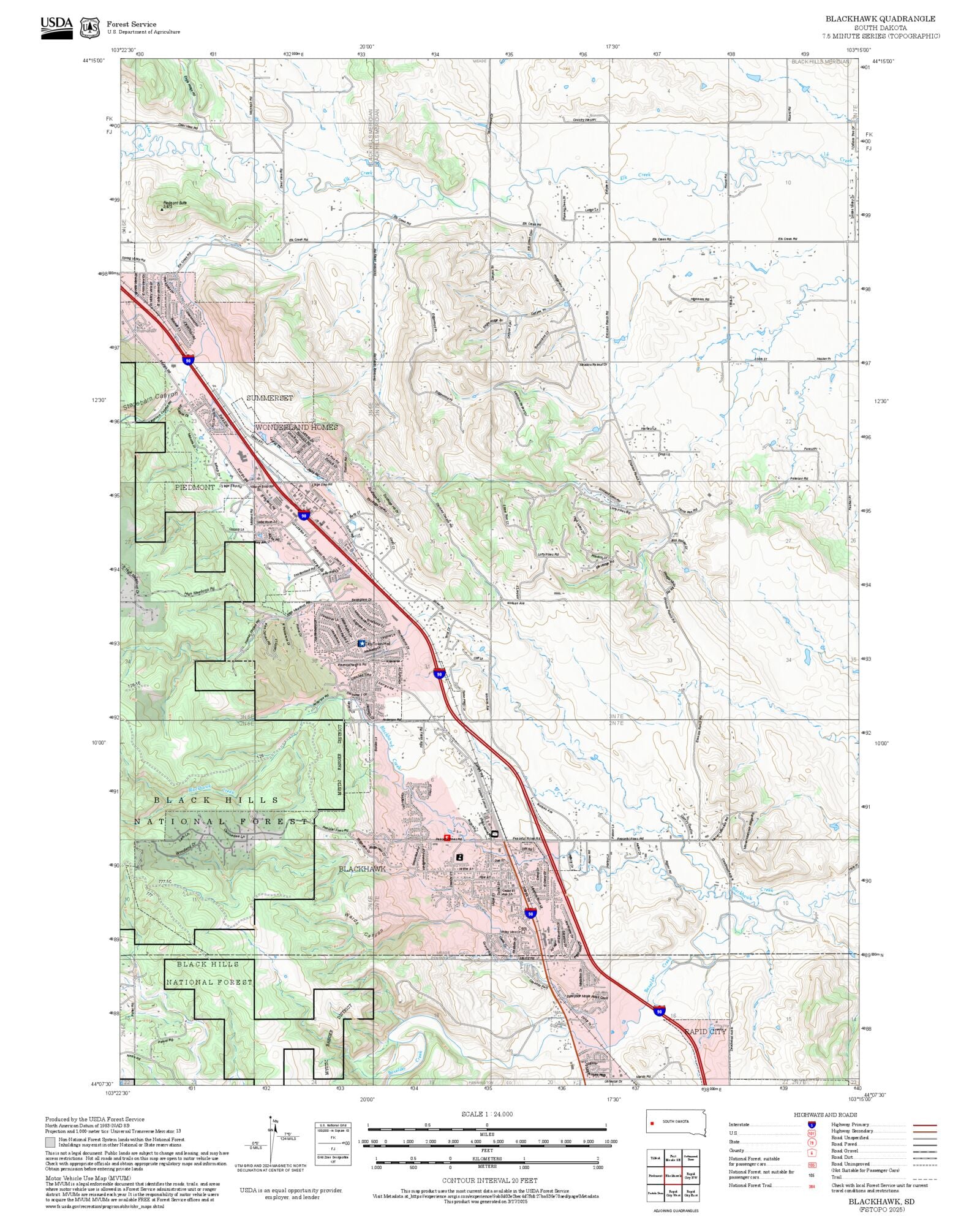 2025 Forest Service Topo Map of Blackhawk South Dakota – MyTopo Map Store