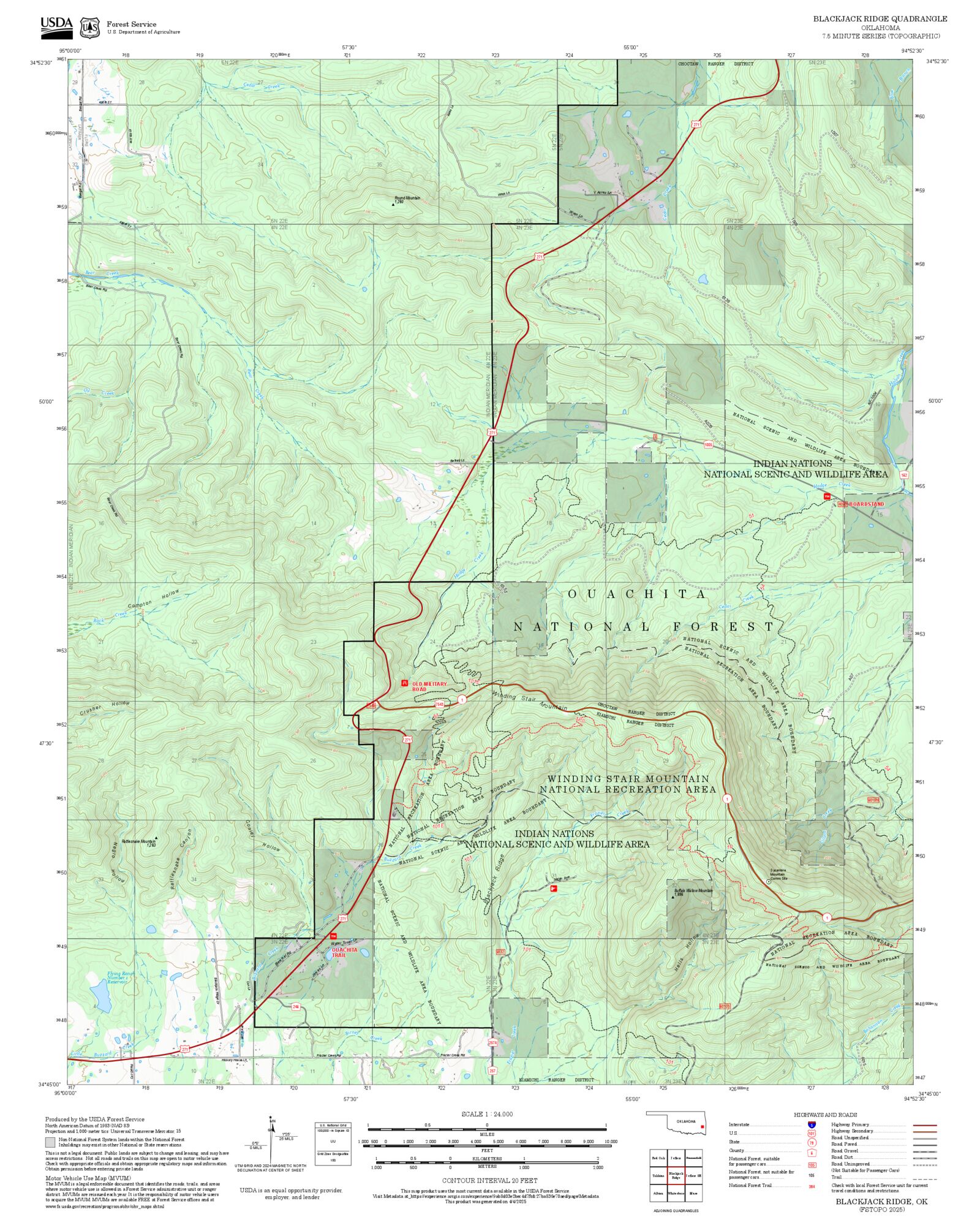 2025 Forest Service Topo Map of Blackjack Ridge Oklahoma – MyTopo Map Store