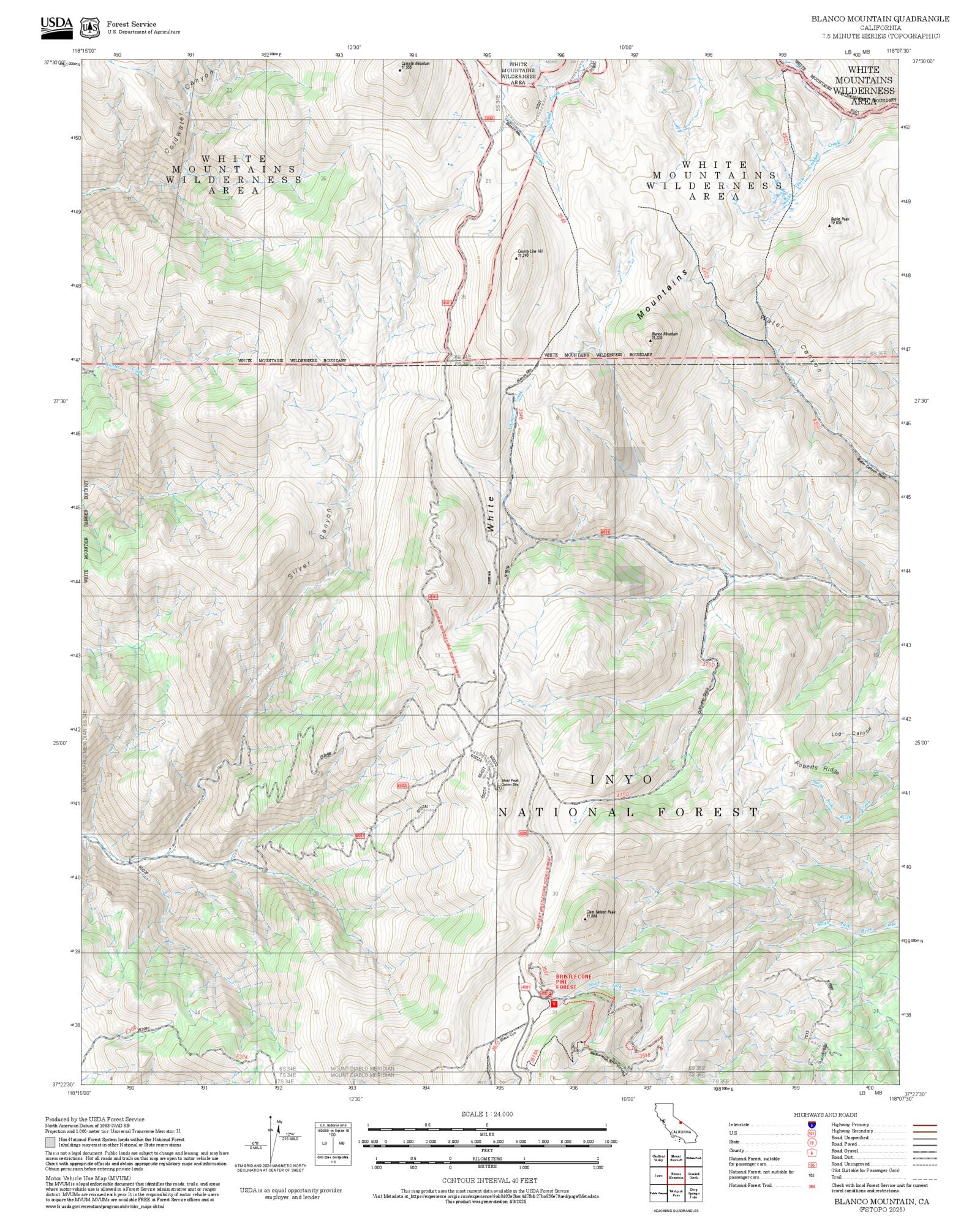 2025 Forest Service Topo Map of Blanco Mountain California – MyTopo Map ...