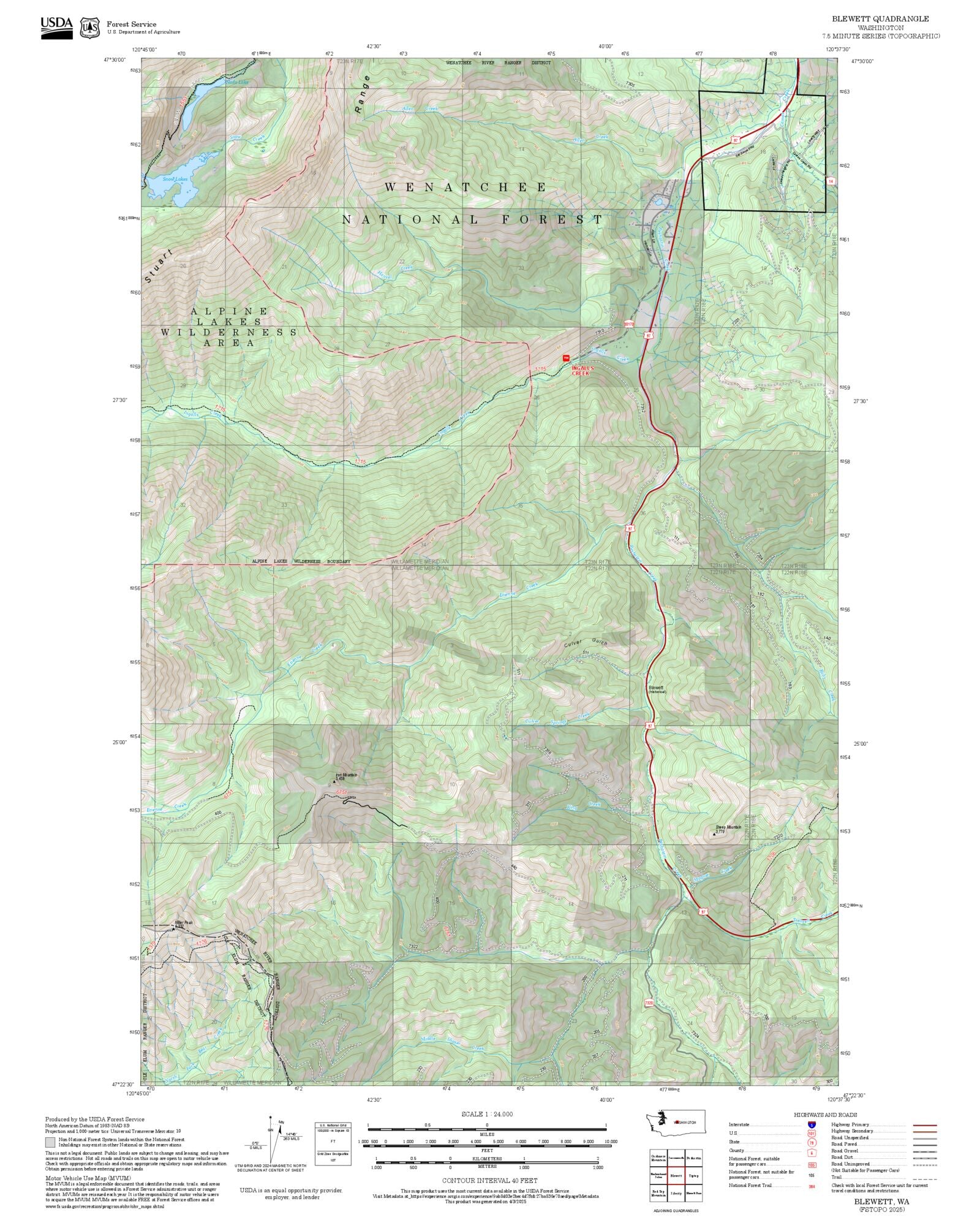 2025 Forest Service Topo Map of Blewett Washington – MyTopo Map Store