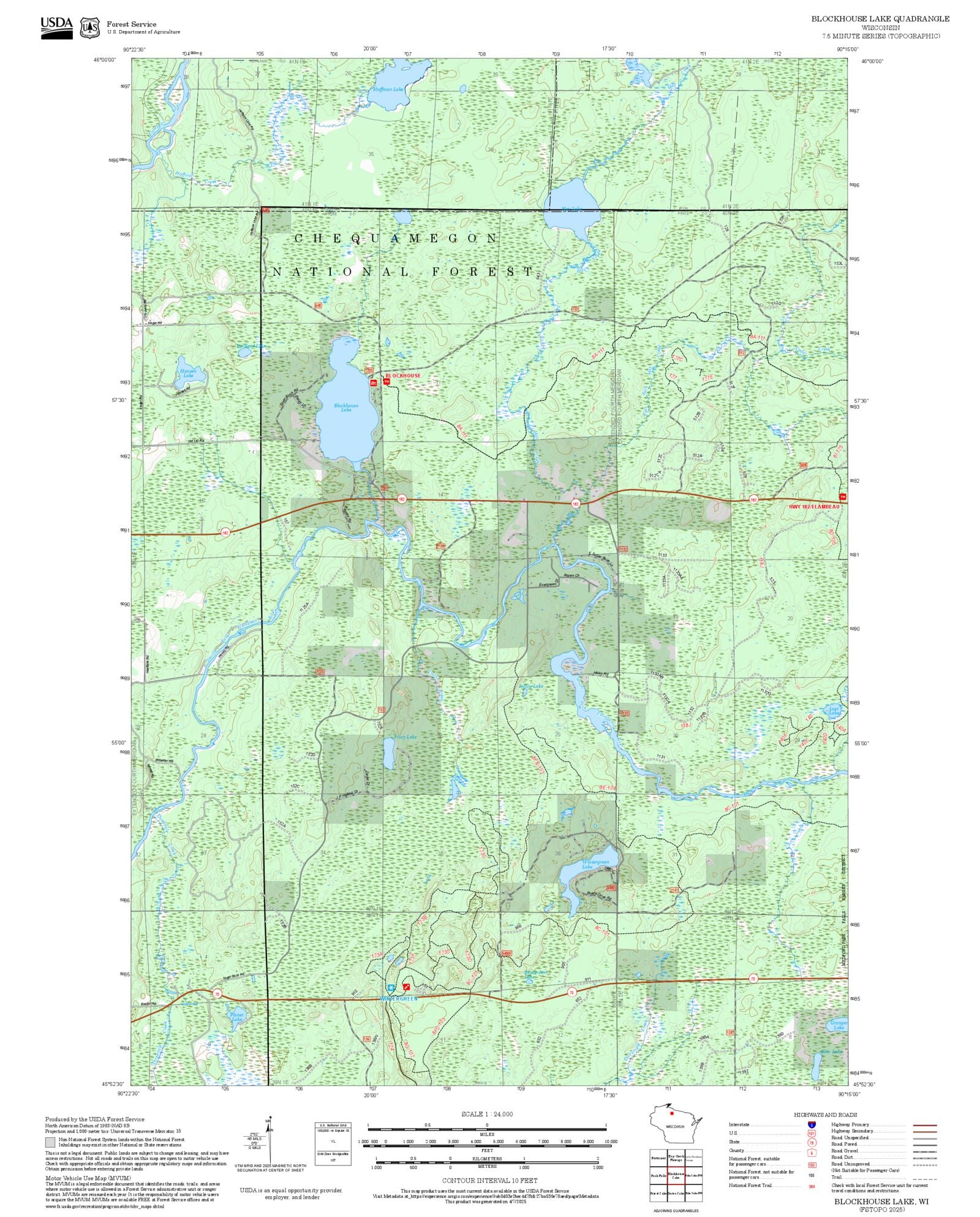 2025 Forest Service Topo Map of Blockhouse Lake Wisconsin – MyTopo Map ...