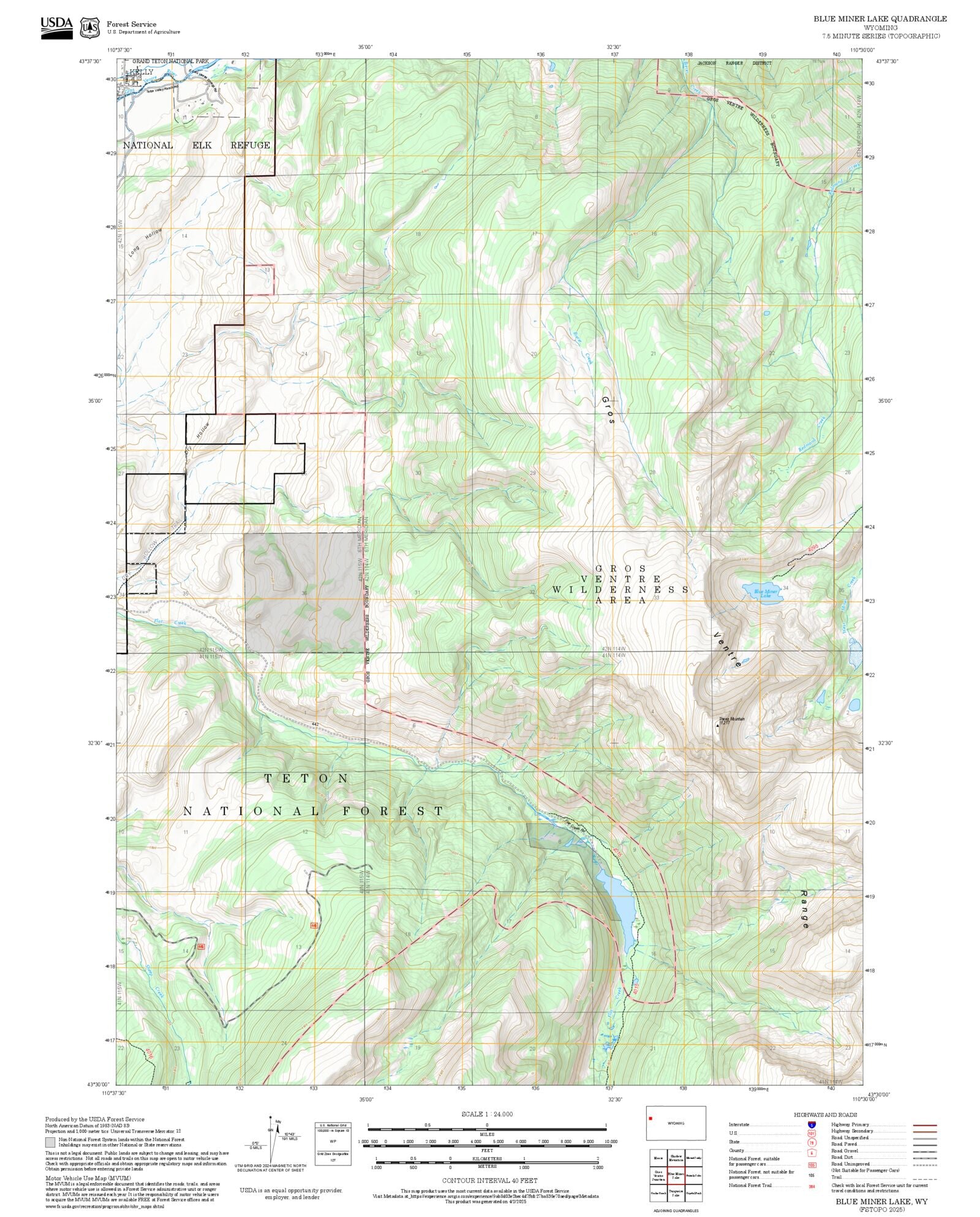 2025 Forest Service Topo Map of Blue Miner Lake Wyoming – MyTopo Map Store