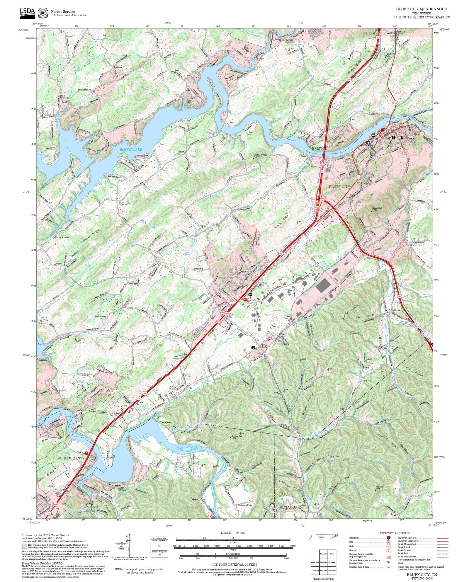 2025 Forest Service Topo Map of Bluff City Tennessee – MyTopo Map Store